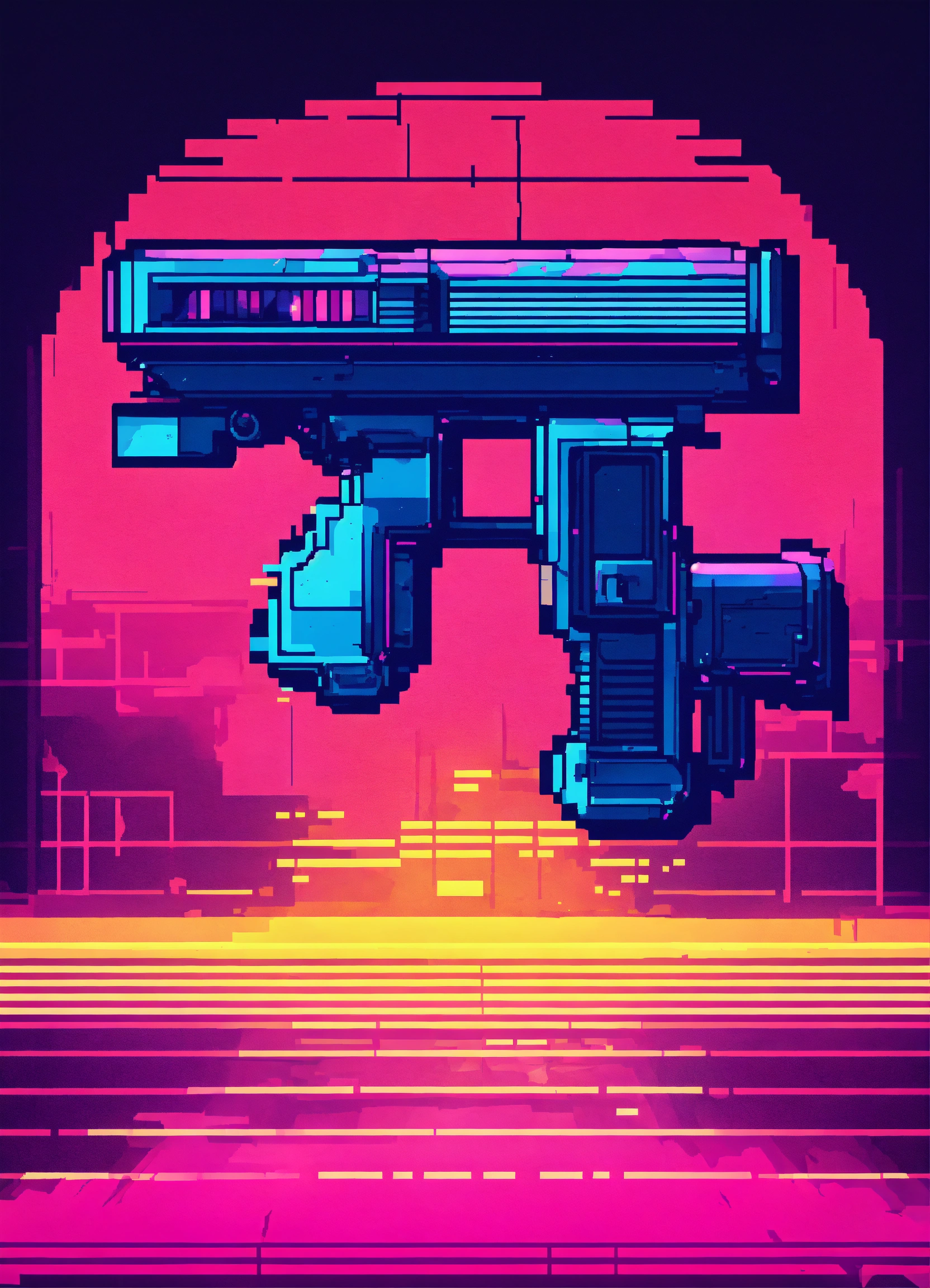 Lexica - Pixelated gun lineart retrowave