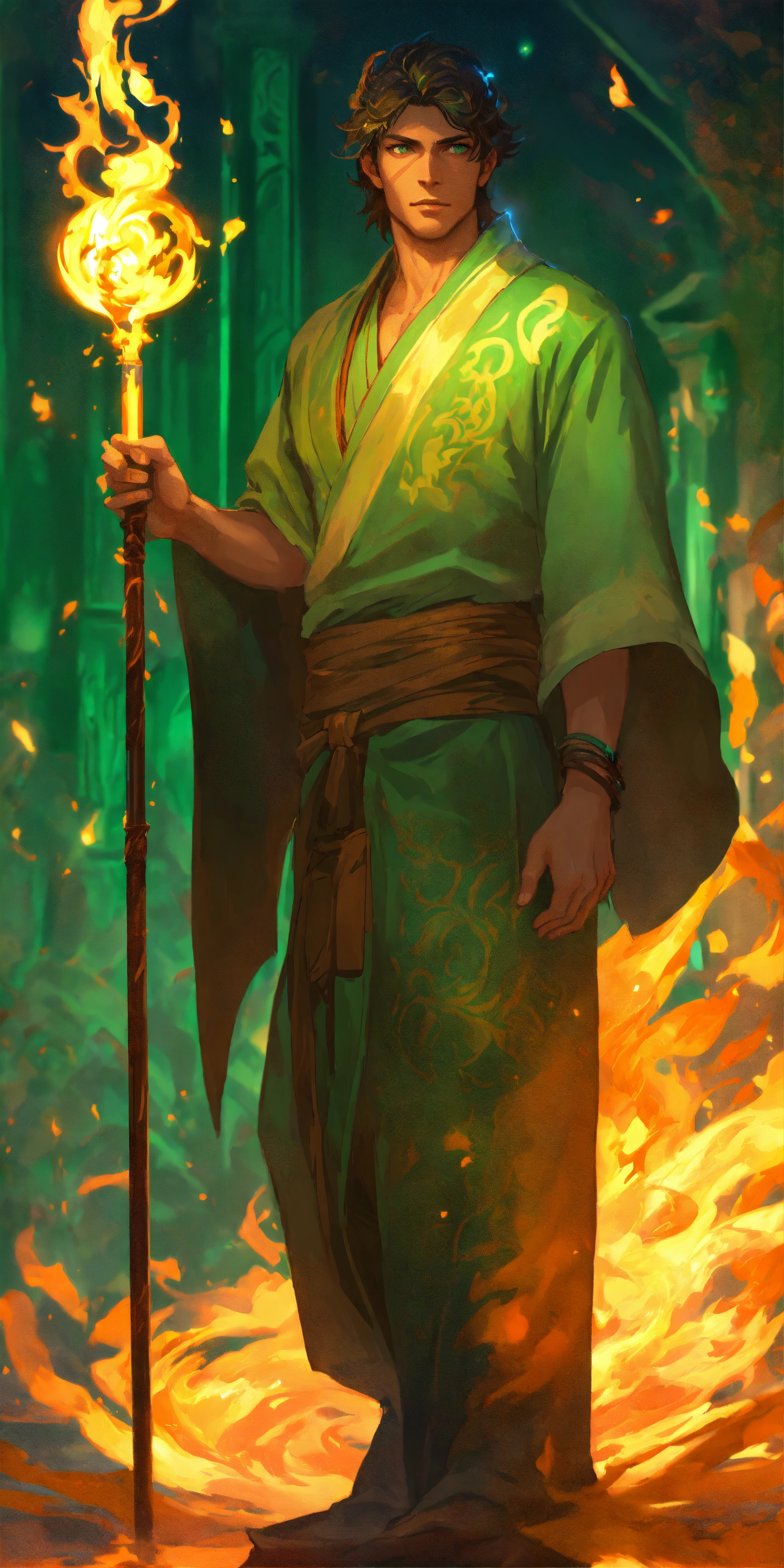 Lexica - Handsome, human, imperial male fire sorcerer with glowing fire ...