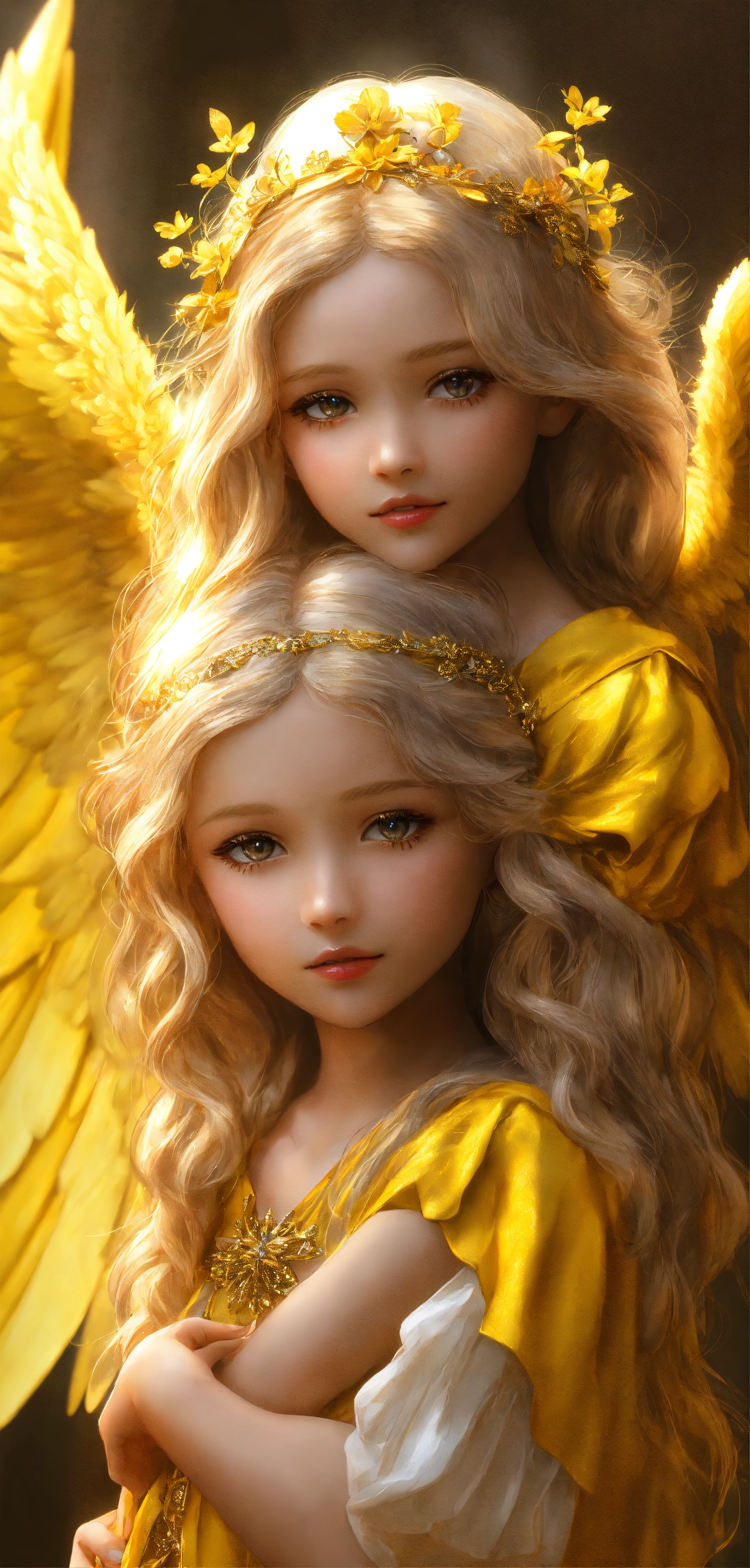 Lexica - 2 Guardian angel hugging a beautiful and defined little angel ...