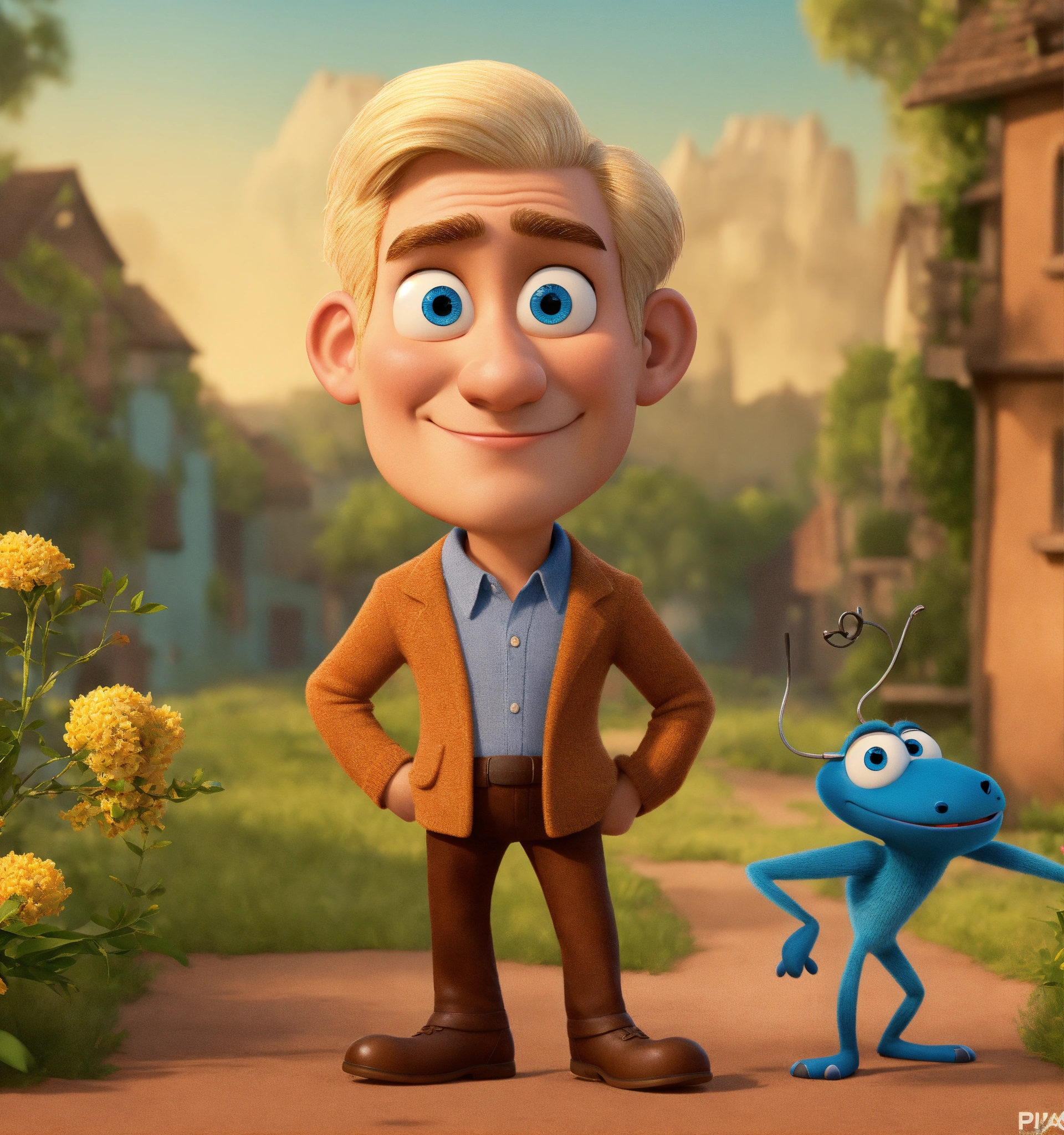Lexica - Pixar middle-aged slim man blonde full body blue eyes big ...