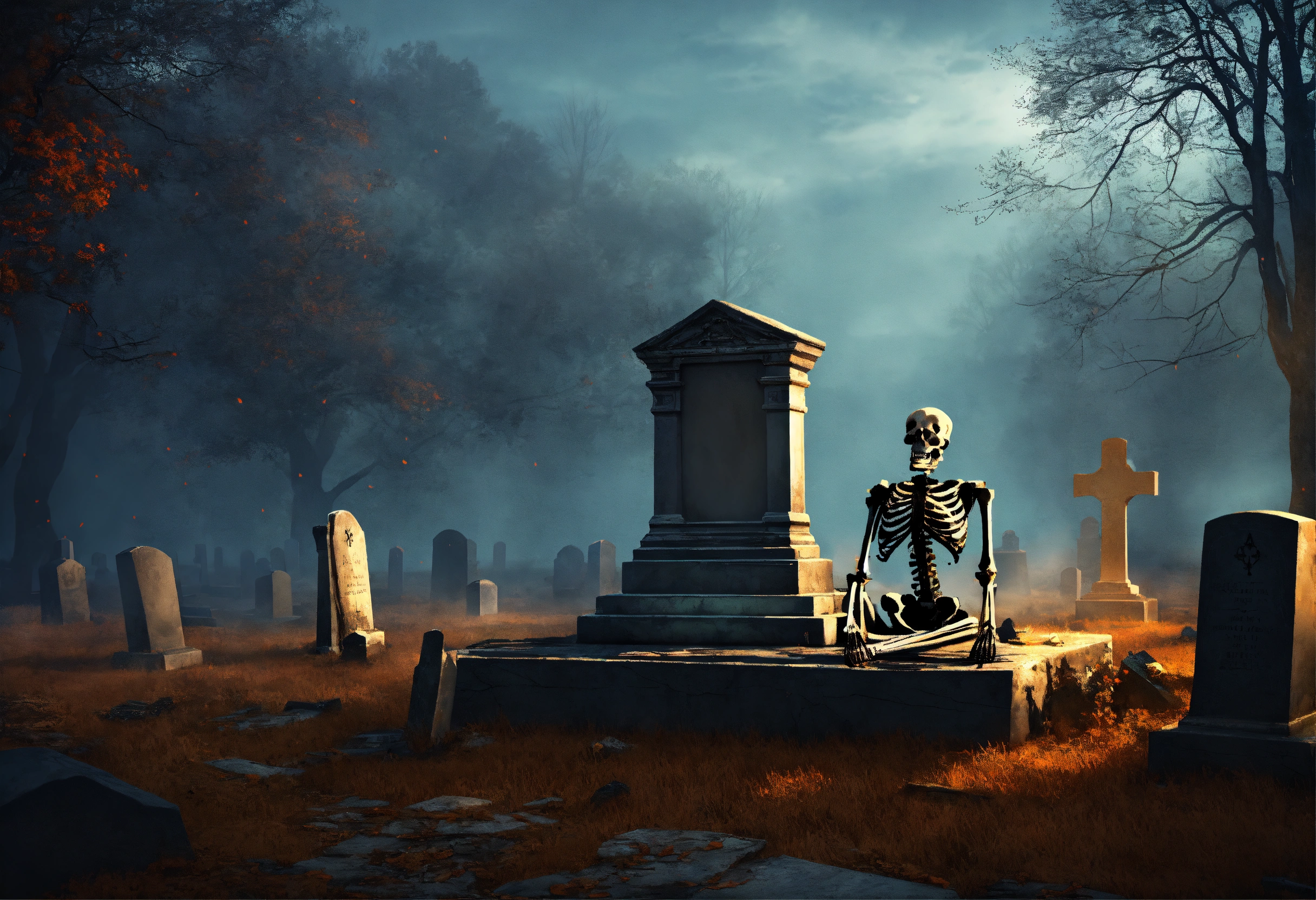 Lexica - Create a digital art piece featuring a skeleton sitting on a ...