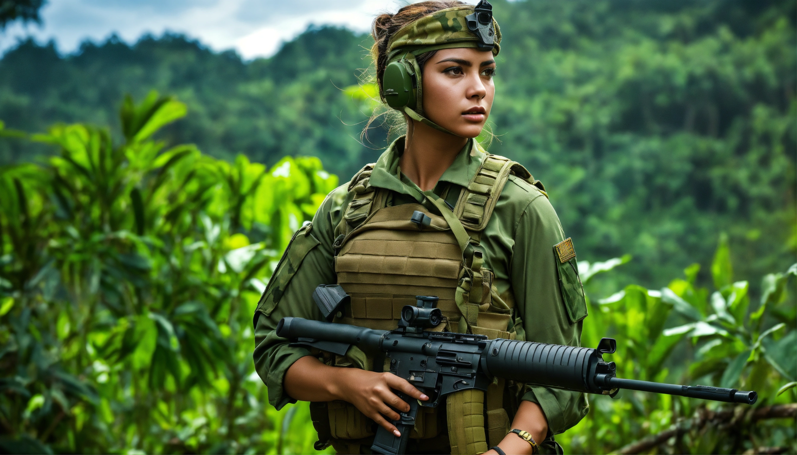 Lexica - Female commandos in jungle, perfect face, full camouflage, HDR ...