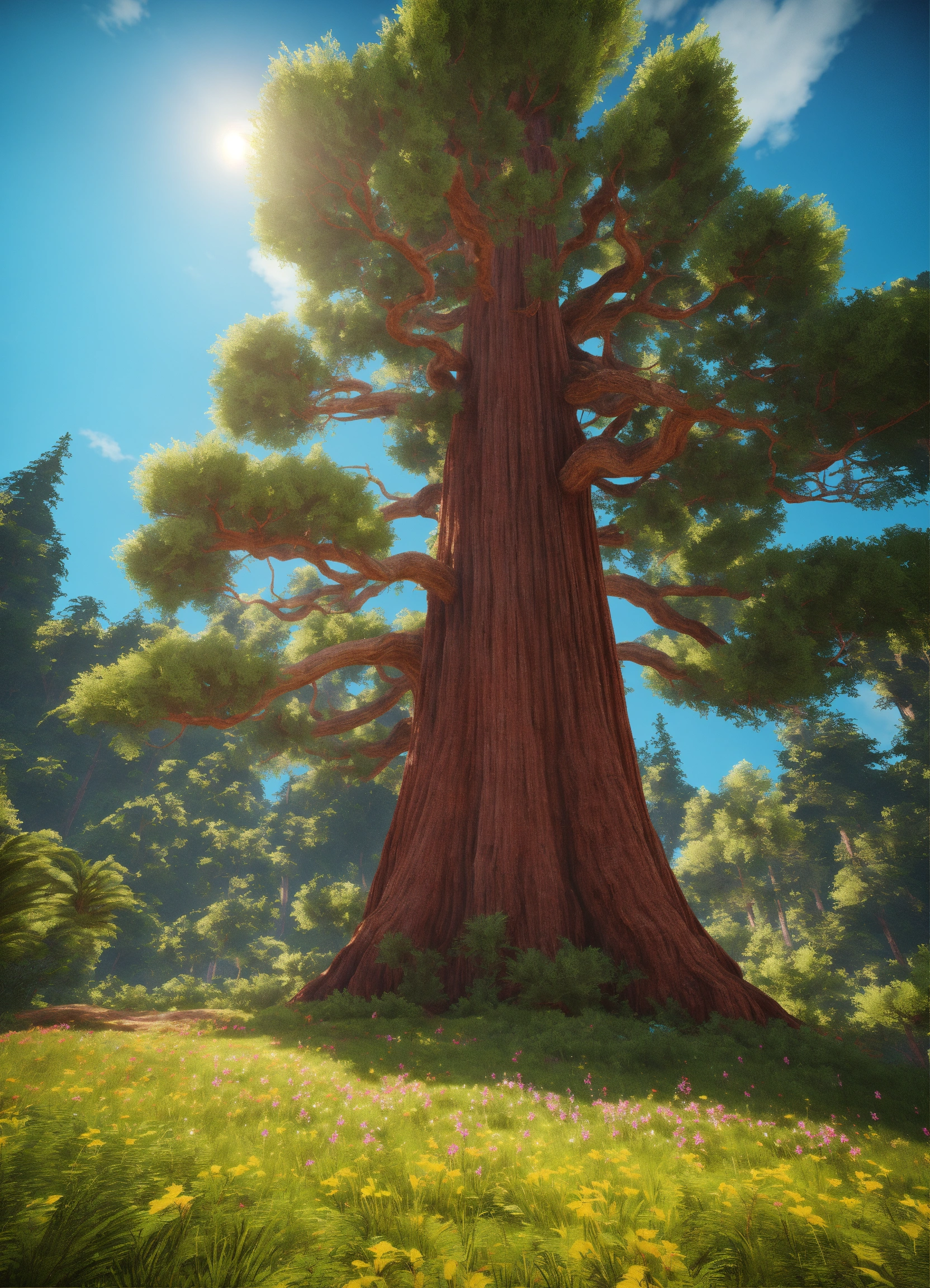 Lexica - Large open field, colossal individual redwood tree of essence ...