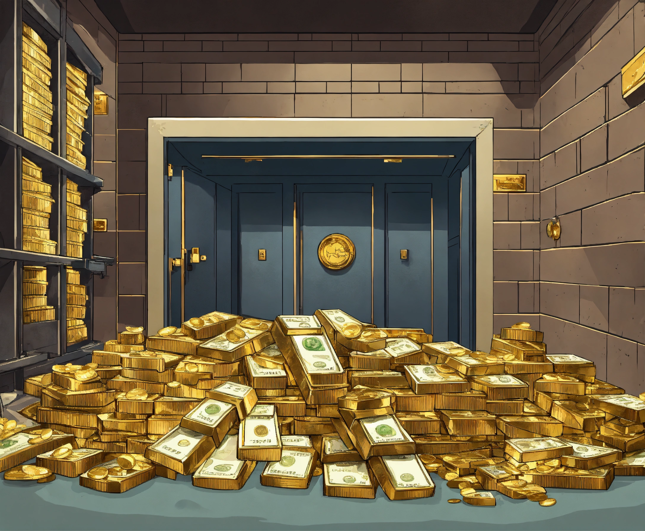 Lexica - Illustration of piles of gold silver and cash in a vault