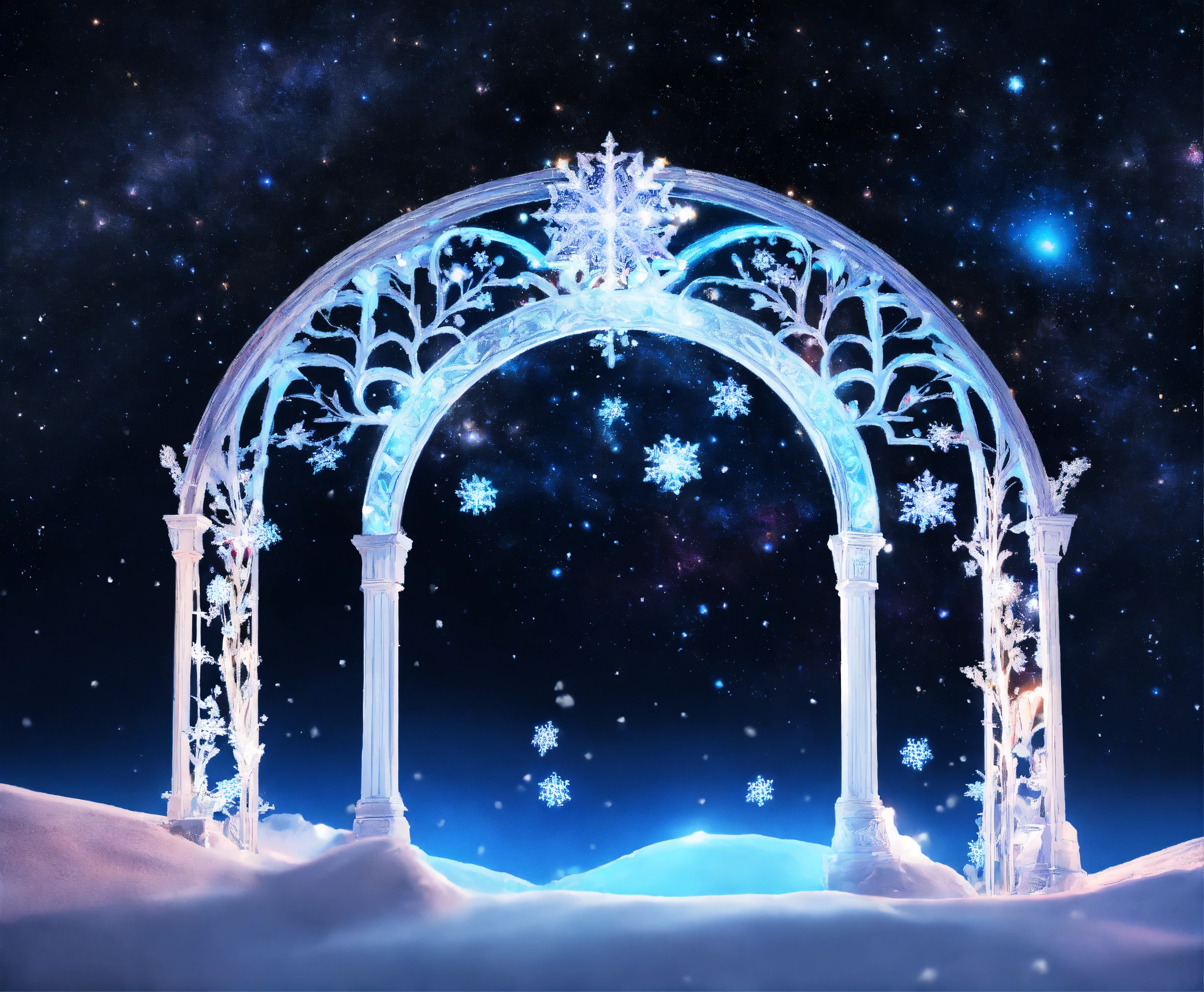 Lexica - Snowflake arch in galaxy ,fantasy style , wedding style