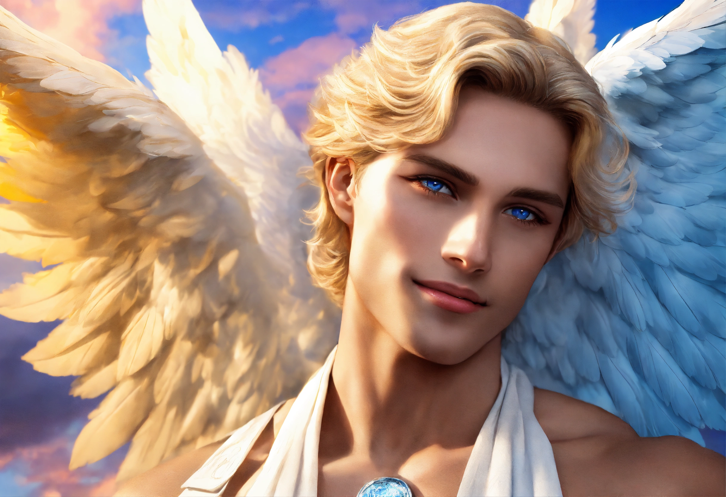 Lexica - Angel man blond blue eyes, large angel wings, fantasy in the ...