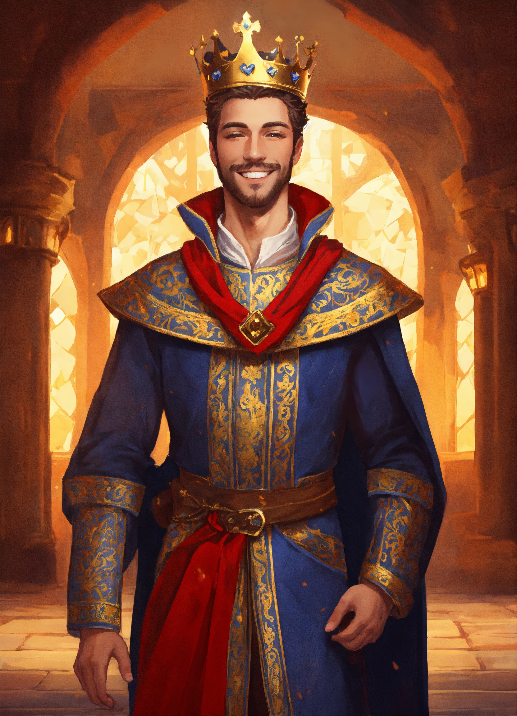 Lexica - Handsome smiling king with a fancy medieval royal robe. King ...