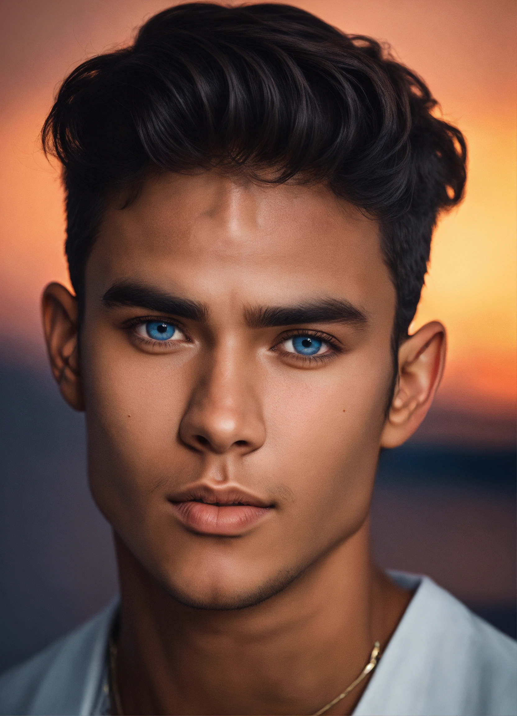 Lexica - Young man; Deep caramel tan skin, angular features; sharp ...