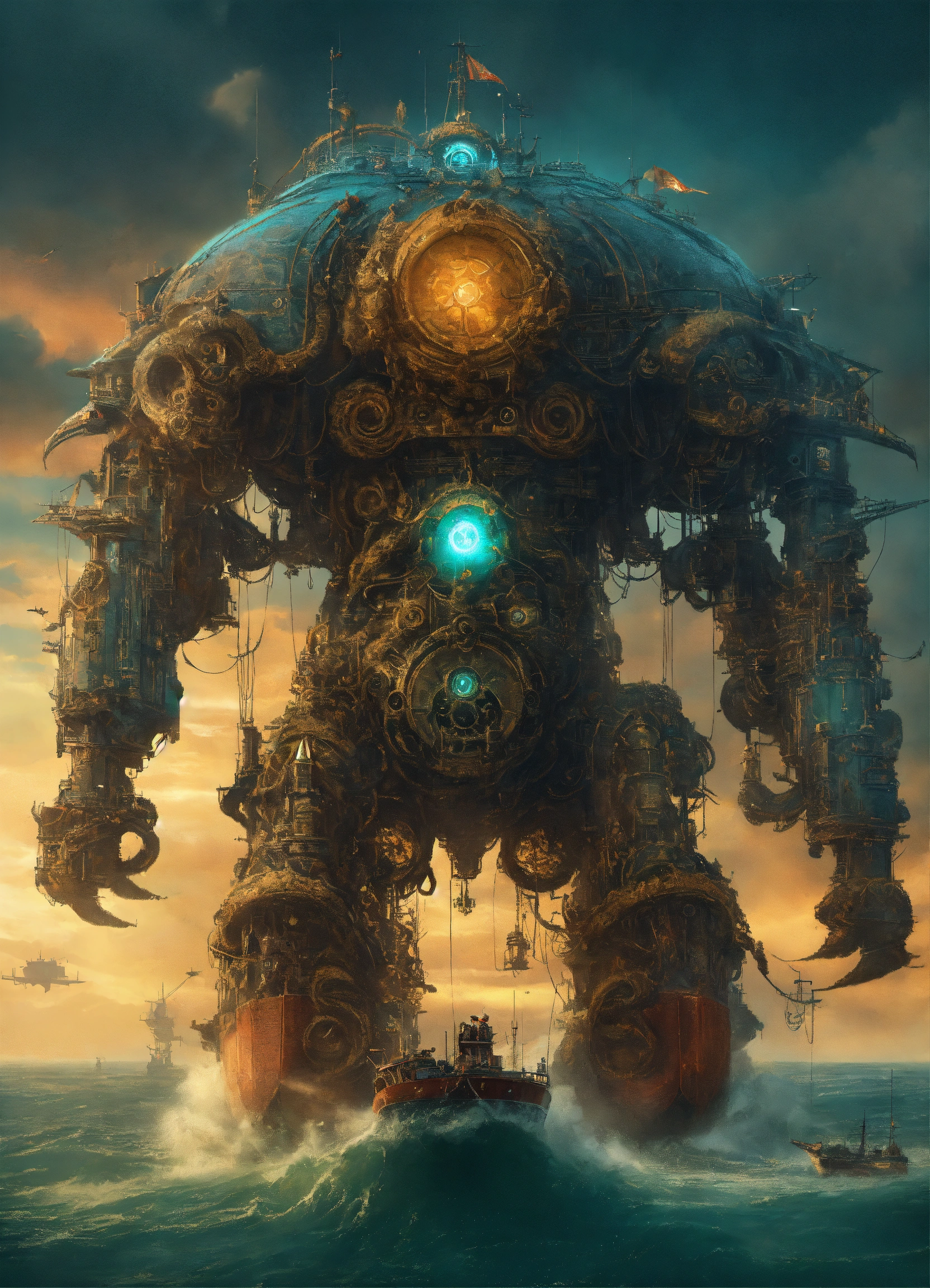 Lexica - An artwork of an enormous cyborg creature, in the style of ...