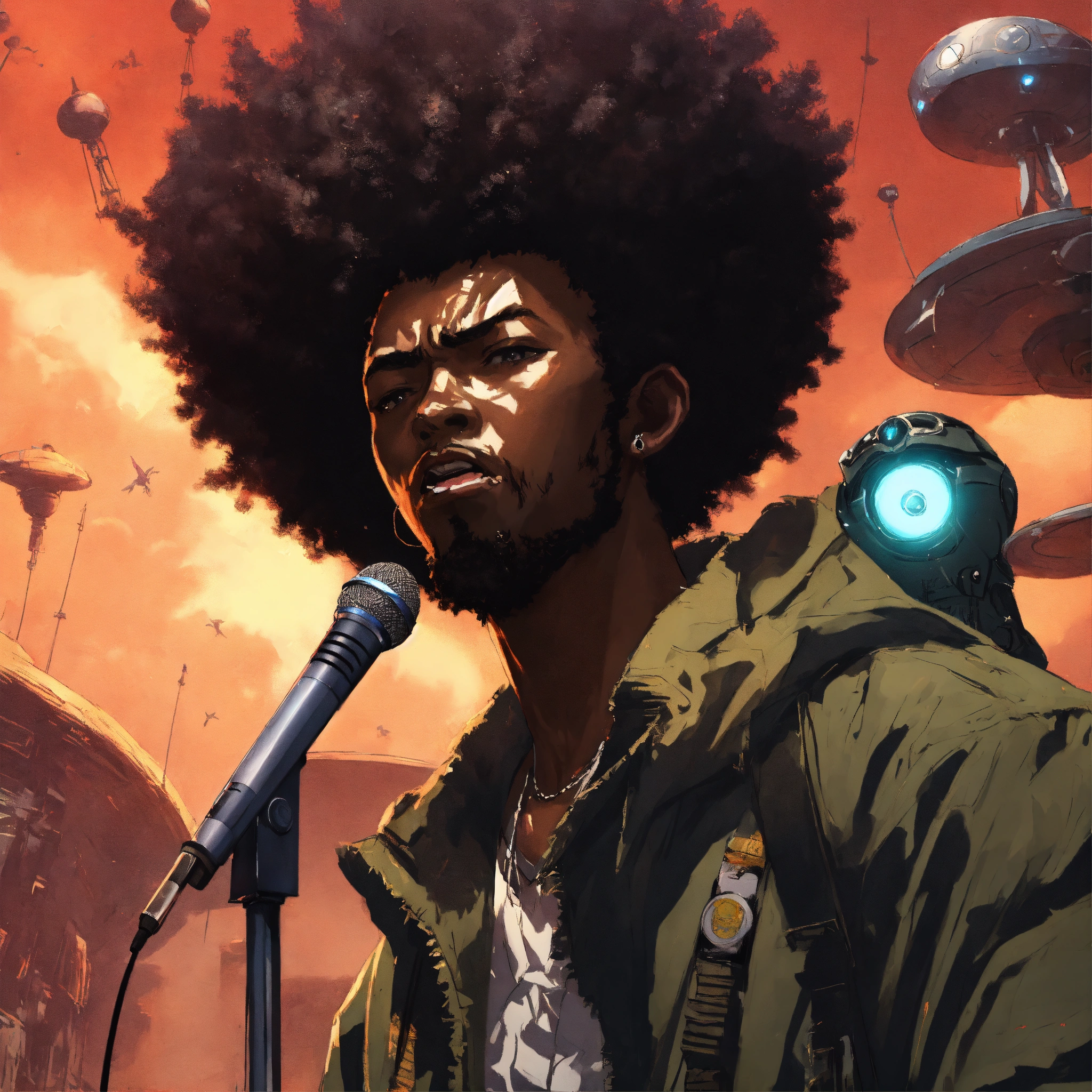 Lexica - Afro samurai anime, man rapping angrily on microphone with ...