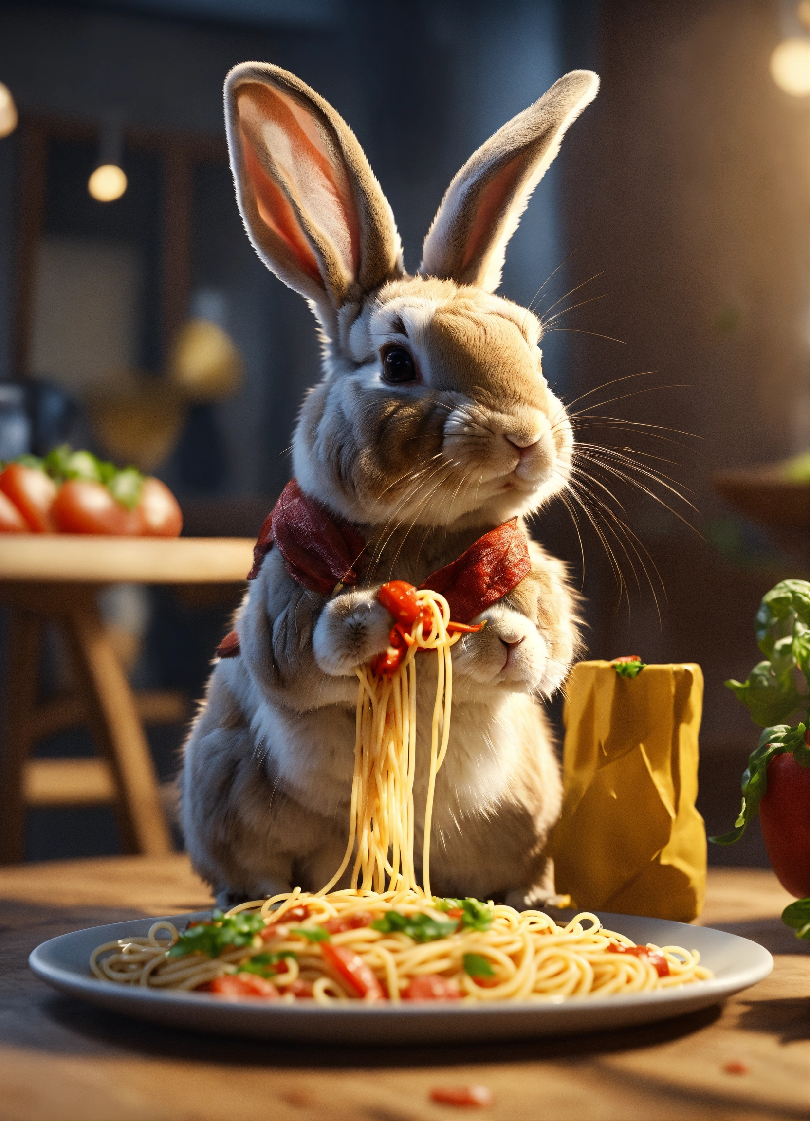 Lexica - A rabbit standing on 2 legs, eating spaghetti, unreal engine ...