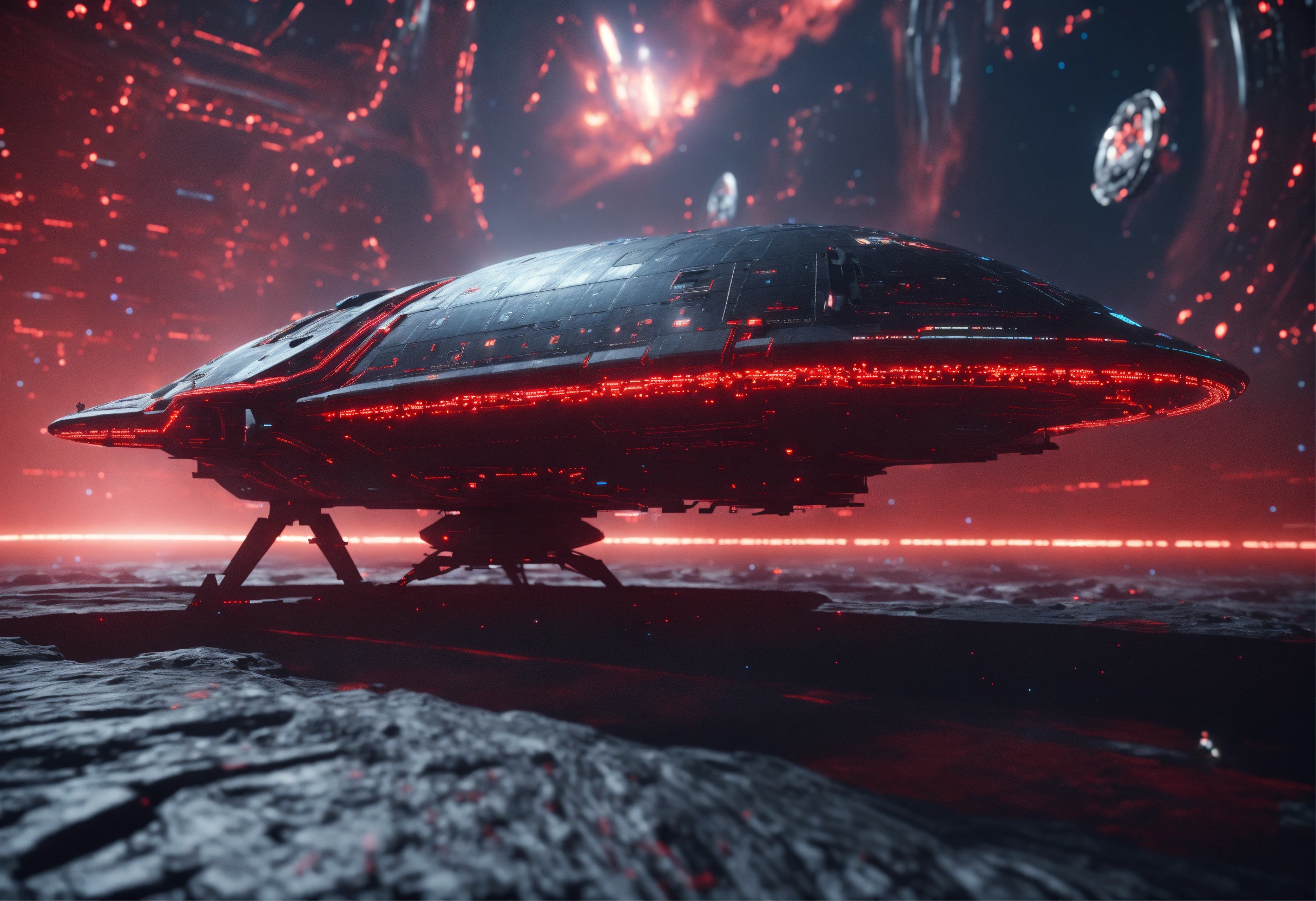 Lexica - Zoom out on fleet of long black organic insect and snake ike ...