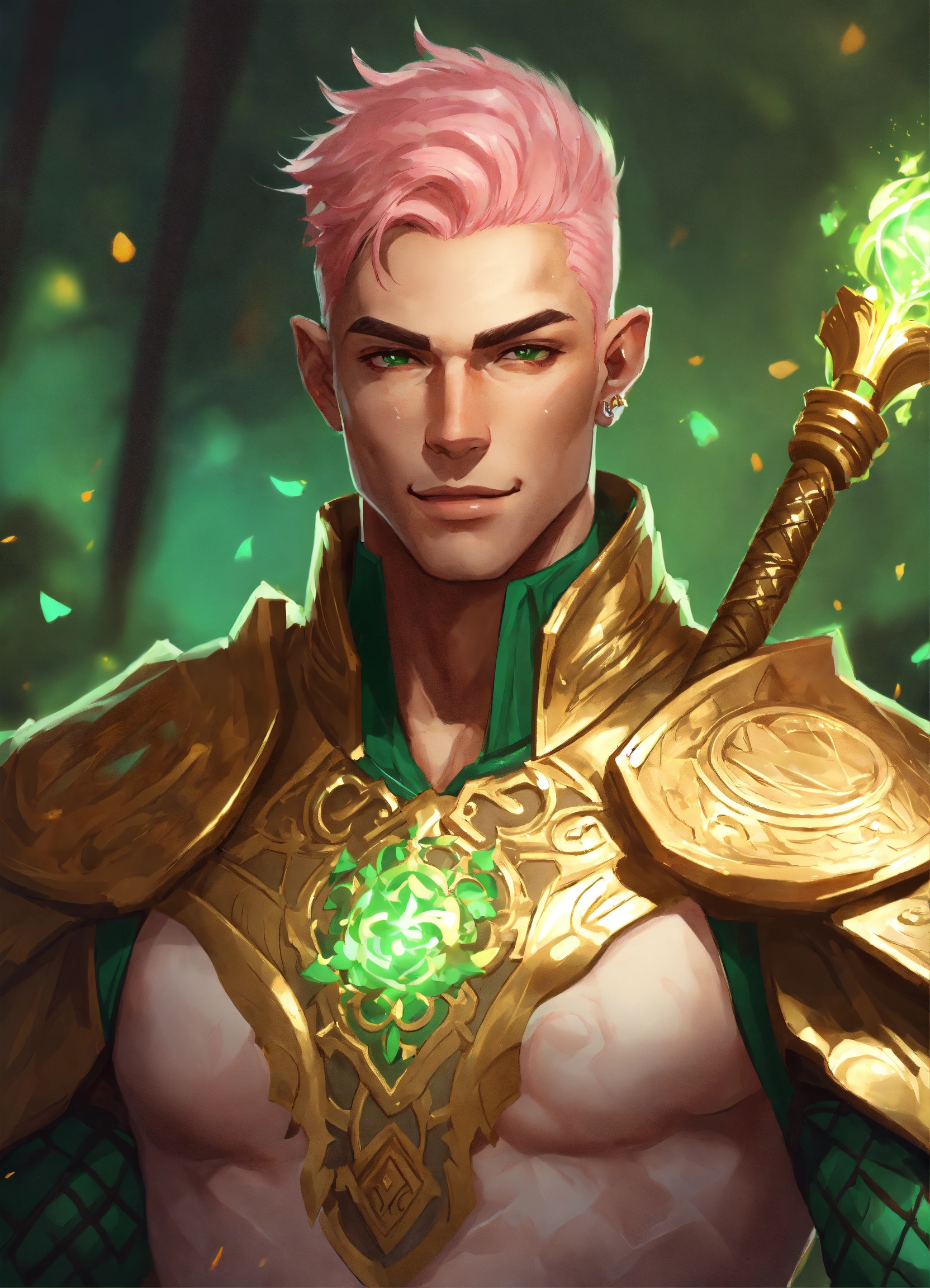 Lexica - Male Halfelf, pathfinder art style. Muscular, smirk smile ...