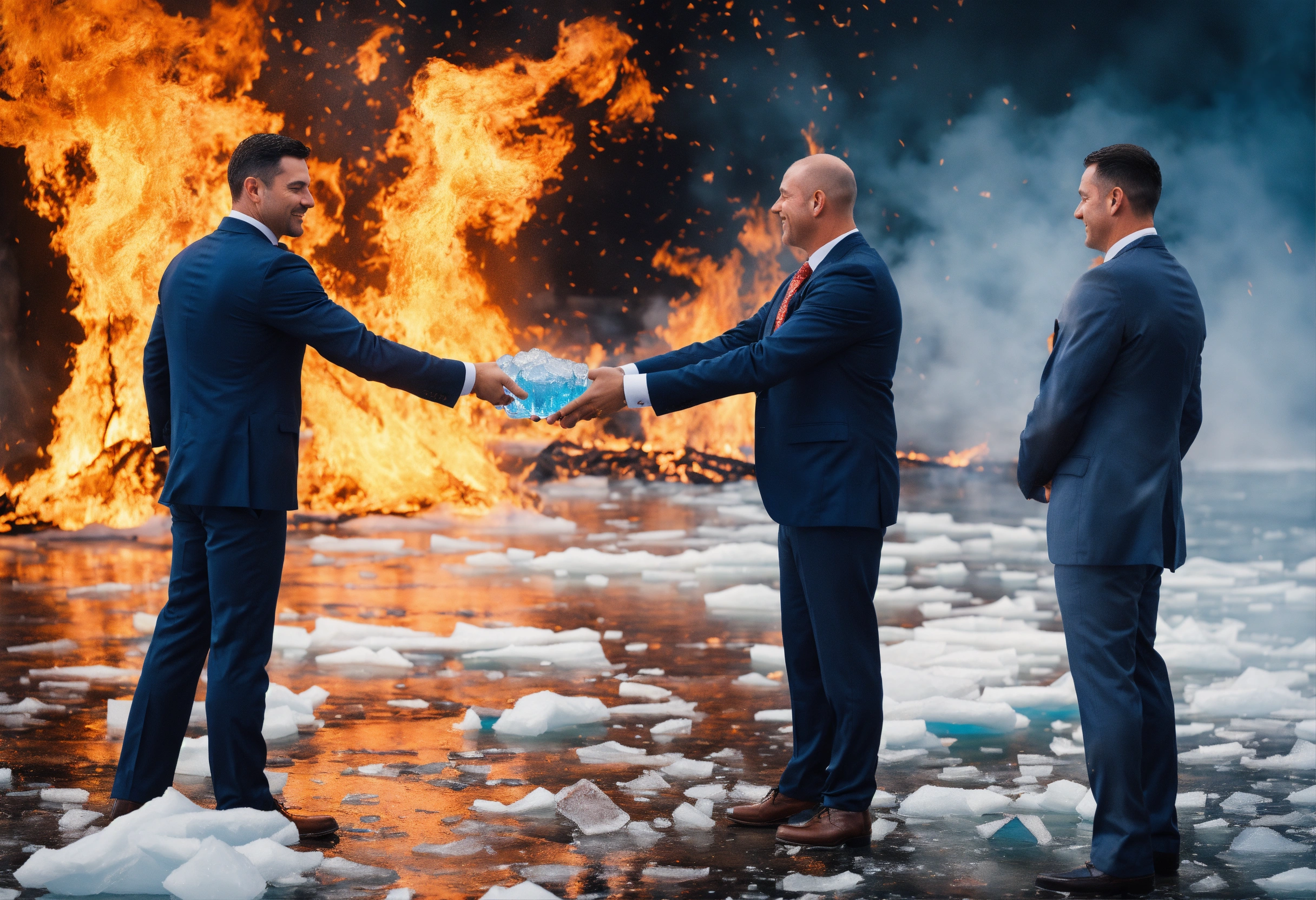 Lexica - Cold ice warm fire business men shaking hands