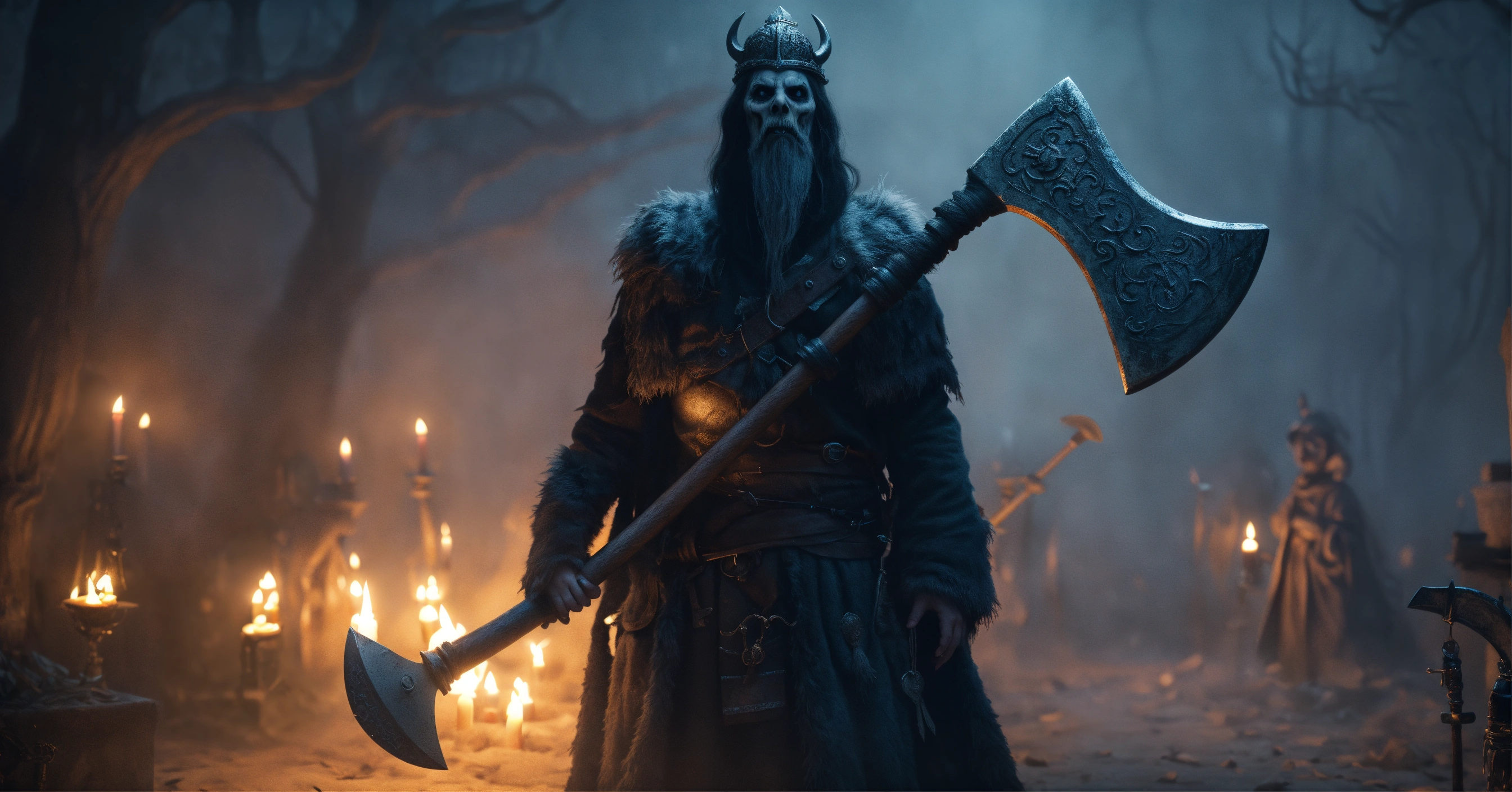 Lexica - A very scary ghost holding a large viking axe, Halloween ...