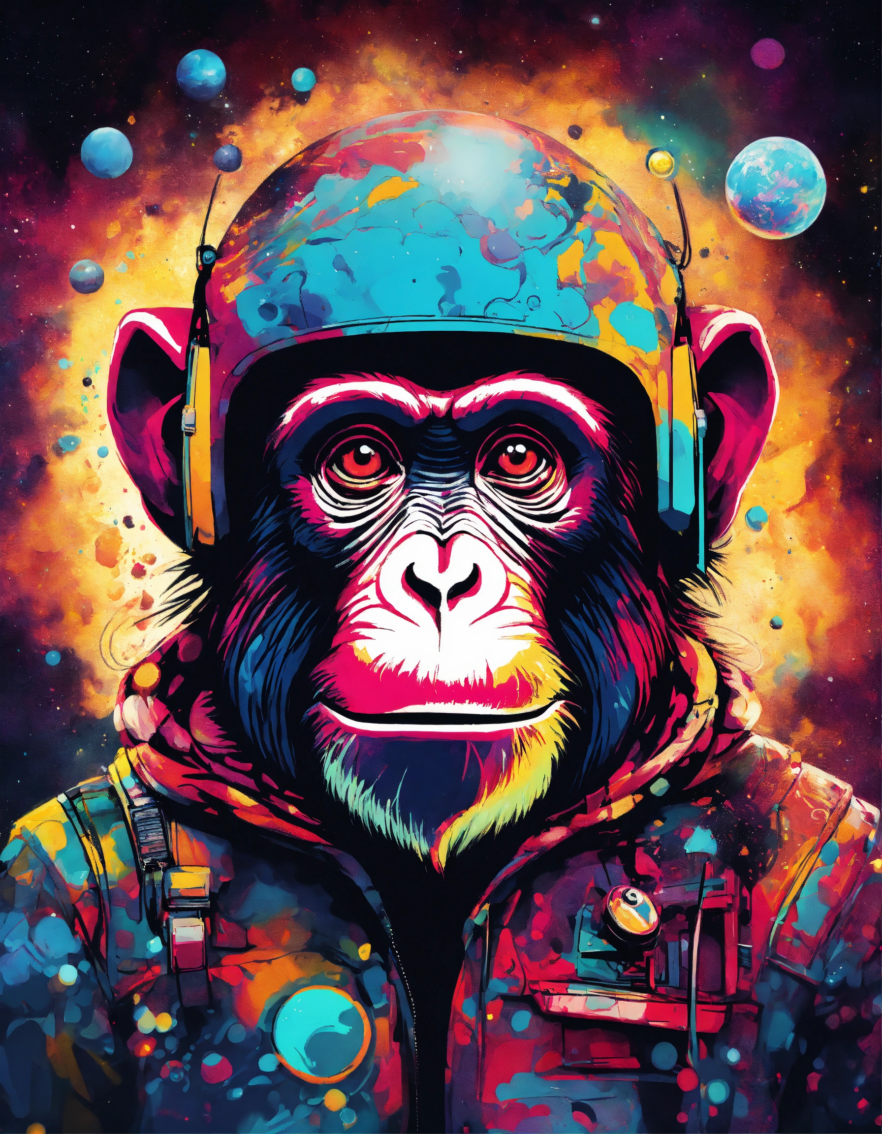 Lexica - Monkey in cosmic space abstract graffiti tag brush comic art. Comic book cover art ...