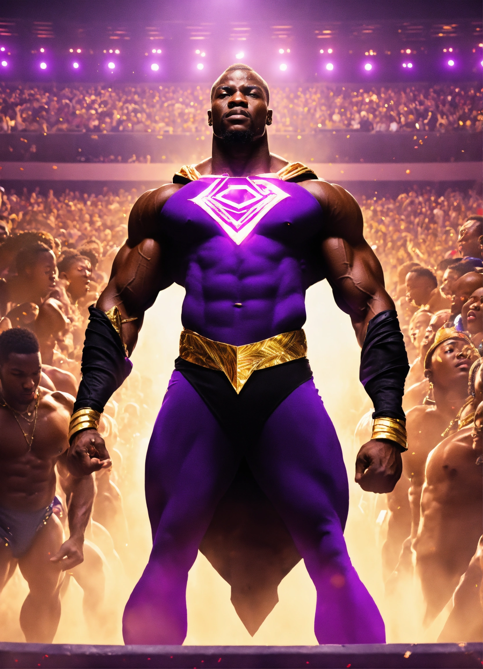 Lexica - An image of a caped huge bodybuilder African superhero wearing ...