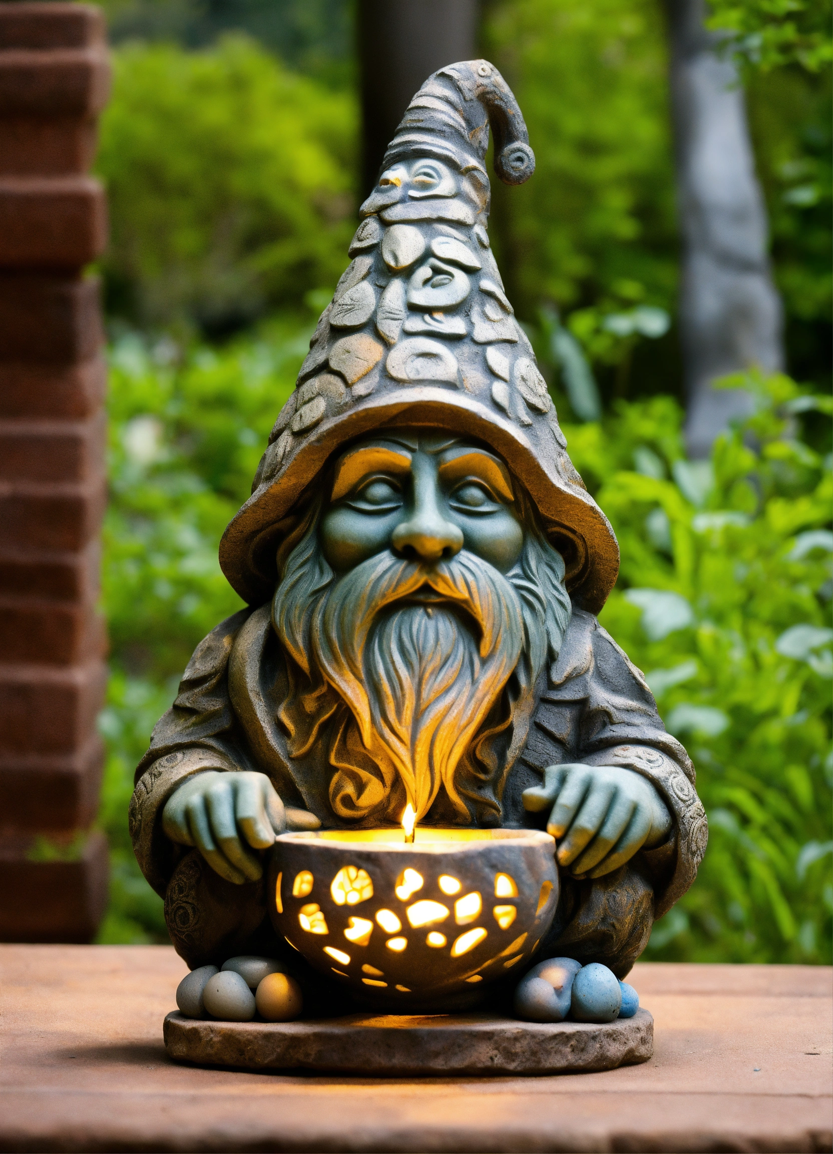 Lexica - Ancient spirit gnome inspired stone garden lanterns.style of ...