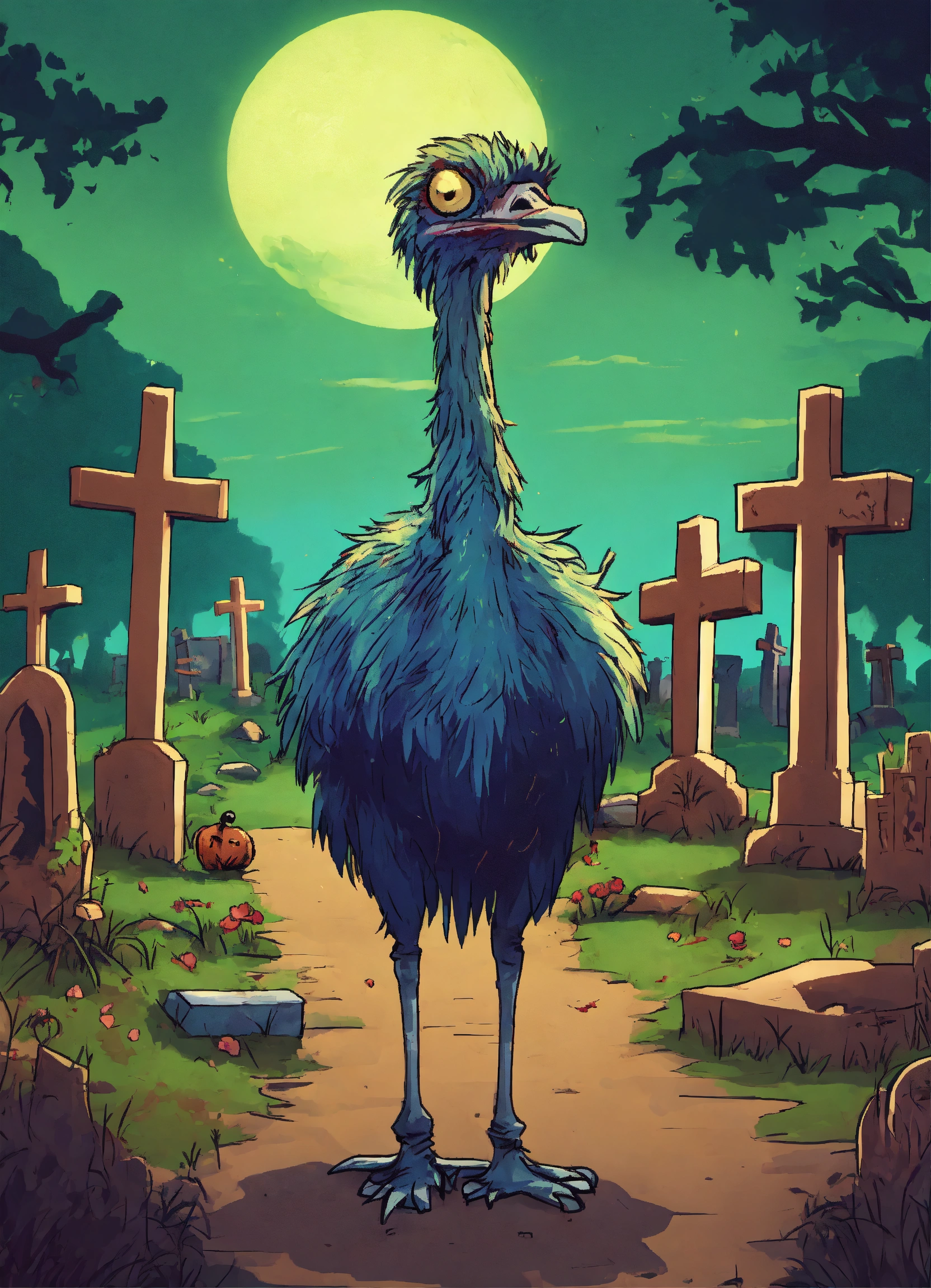 Lexica - Creeepy zombie Emu in a graveyard