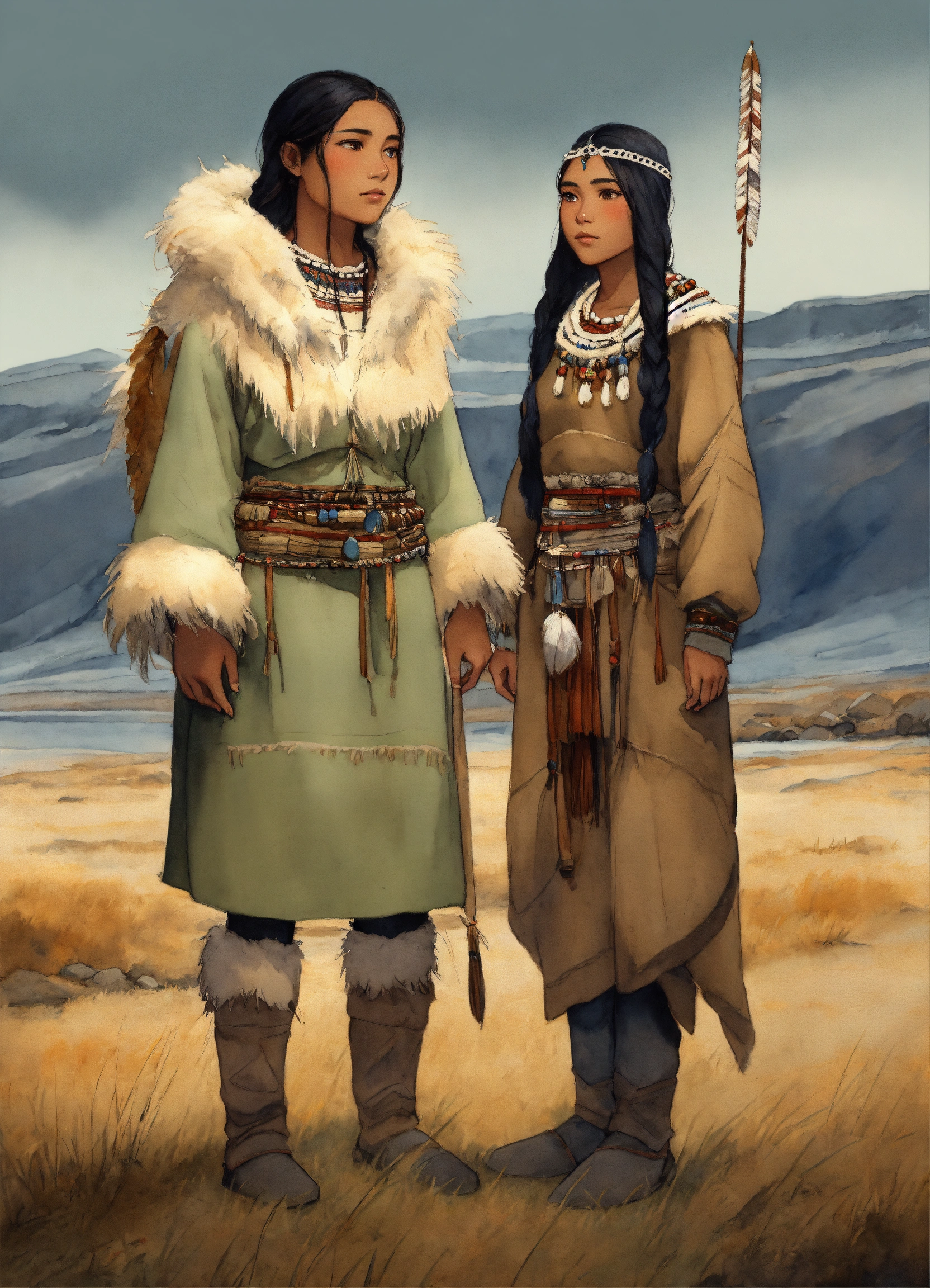 Lexica - Full body Illustration of an inuit woman, young, 18 years old ...
