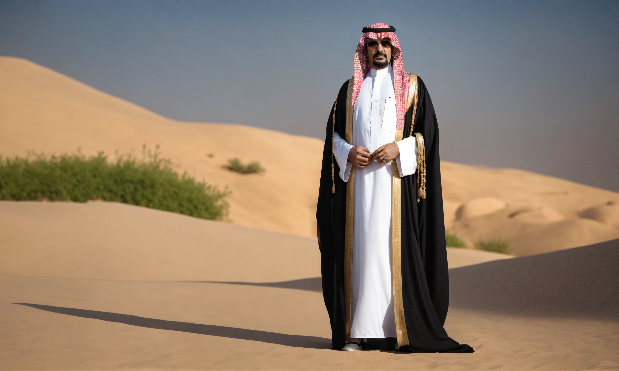 Lexica - Saudi old king, traditional costume, standing, looking side ...