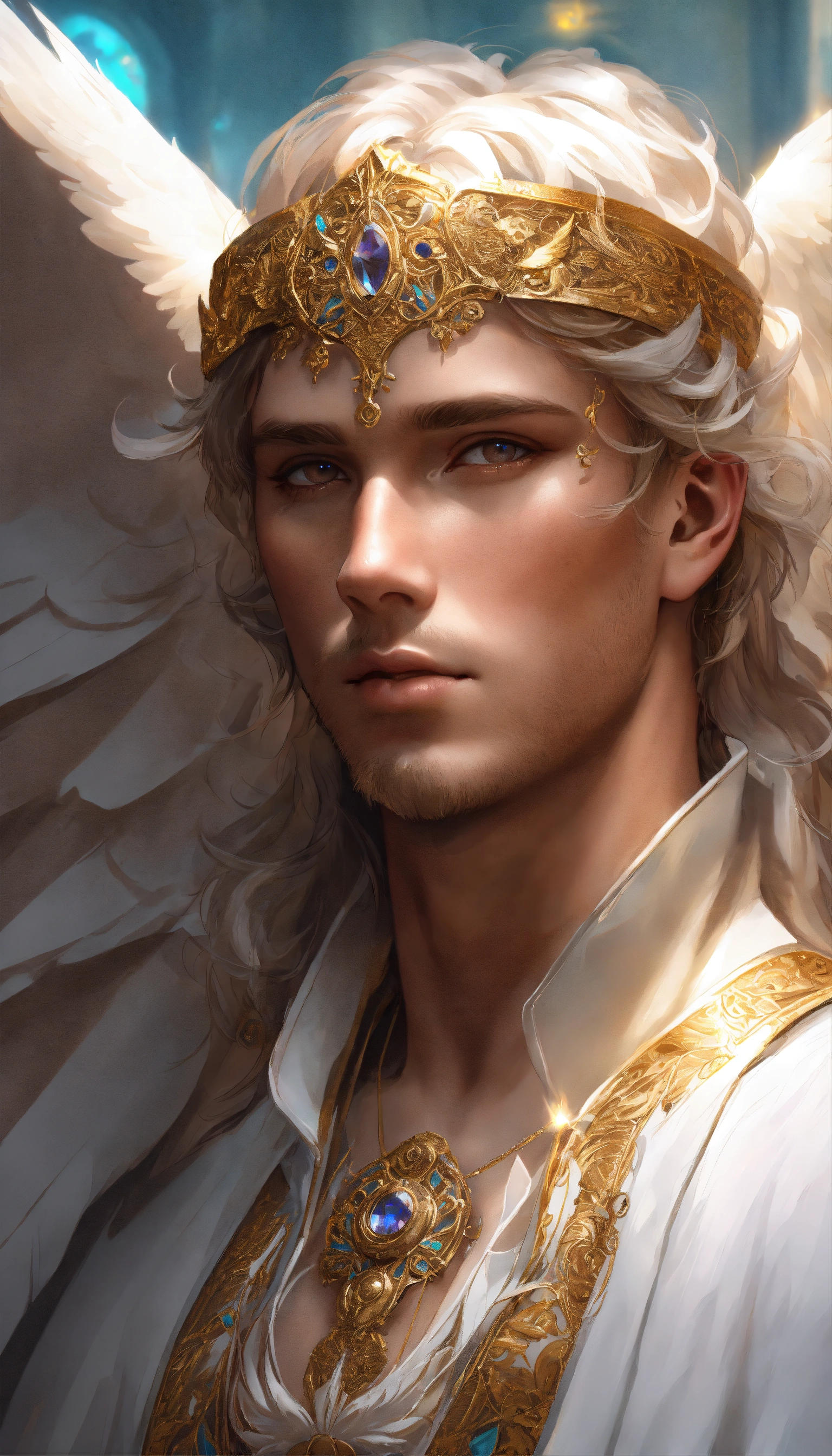 Lexica - Male angel, wings, headshot, art station, 3D, white eyes and ...