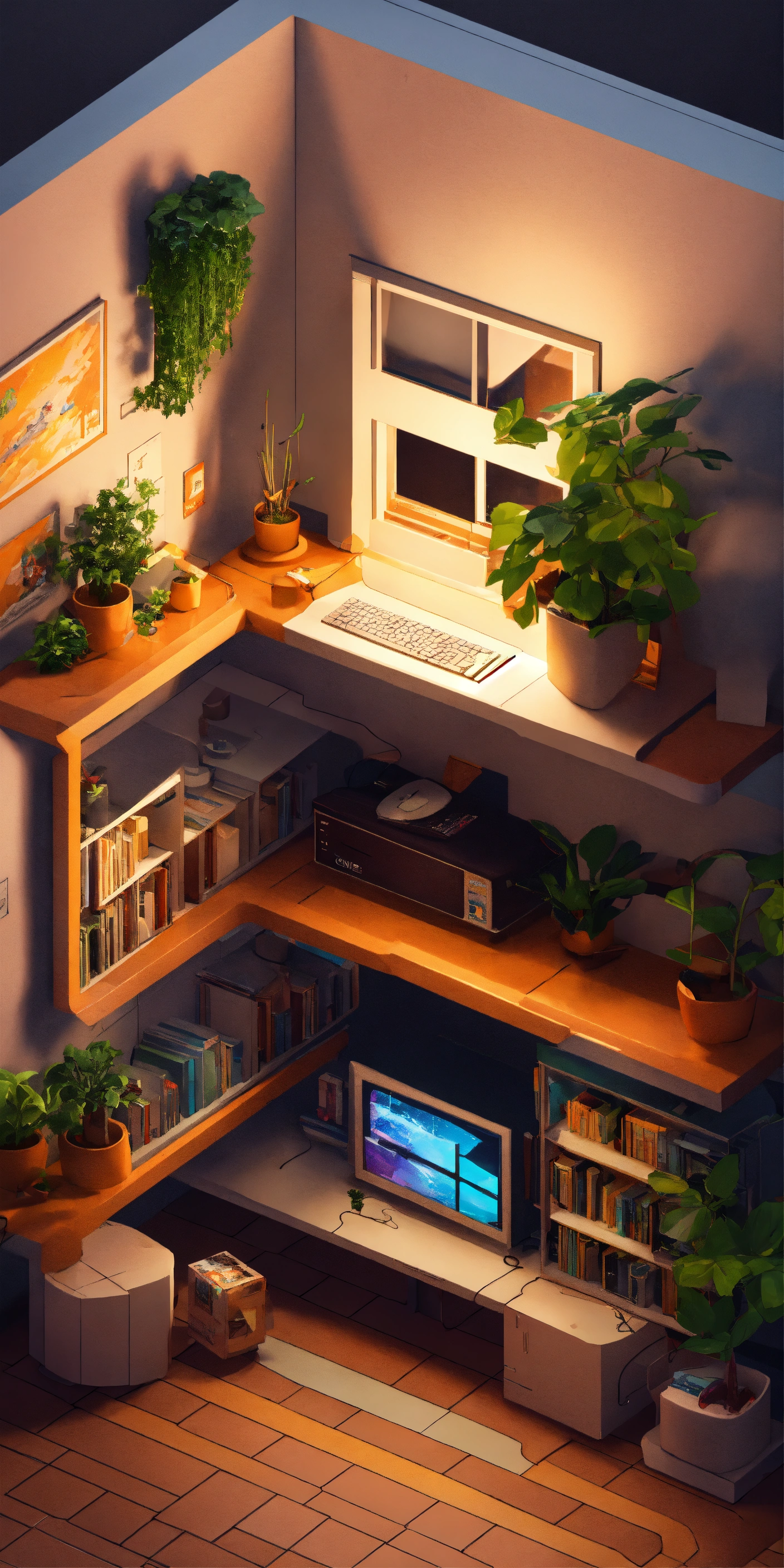 Lexica - Cube cutout of an isometric programmer bedroom with a gaming ...