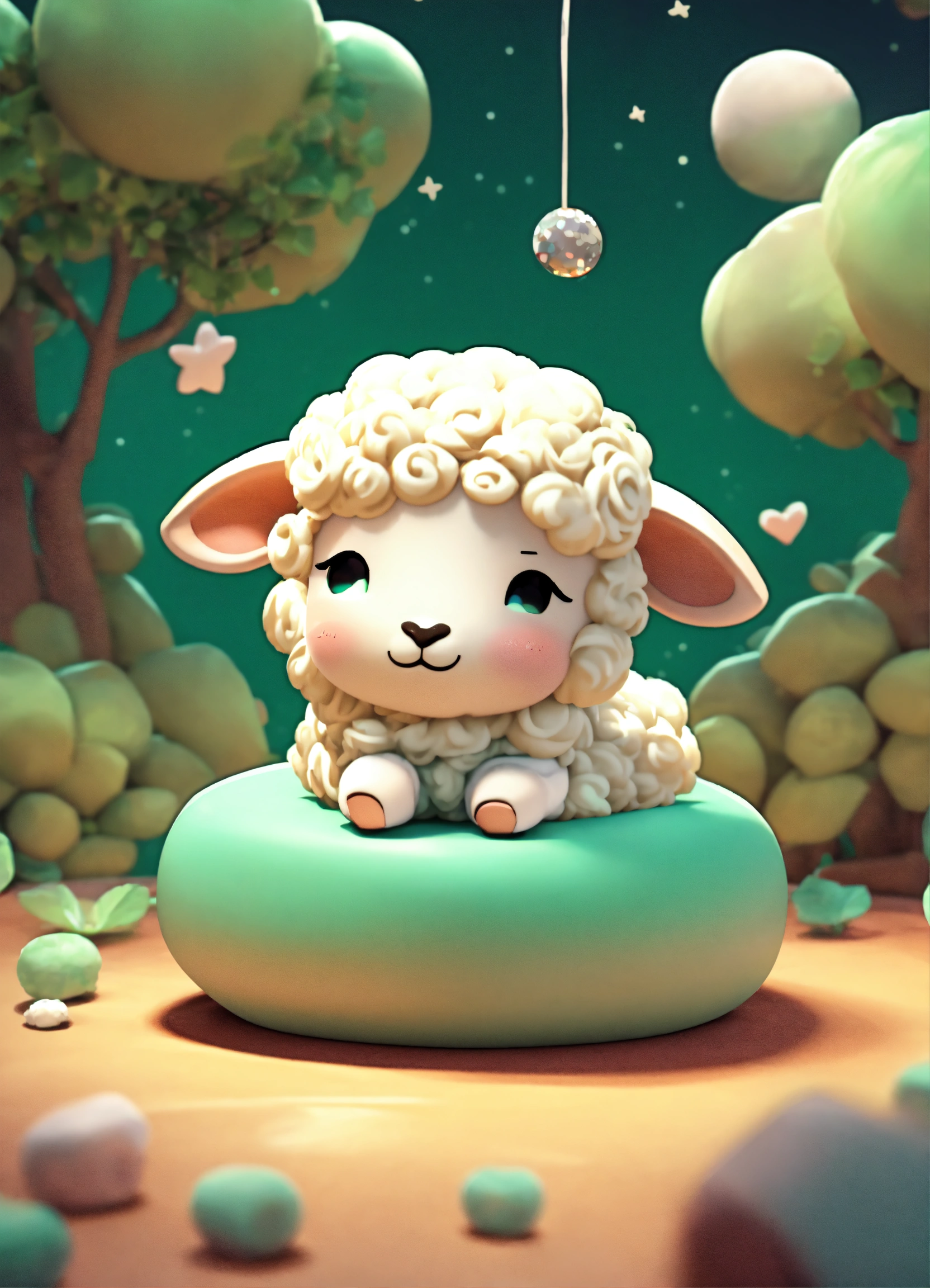 Lexica - Cute sleep sheep chibi cartone style , 3d, mint tone,unity