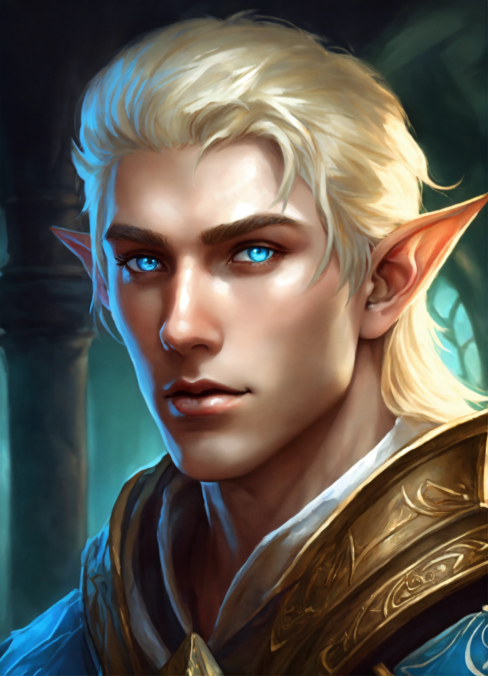 Lexica - Cocky blonde elf man with light blue eyes realistic art ...