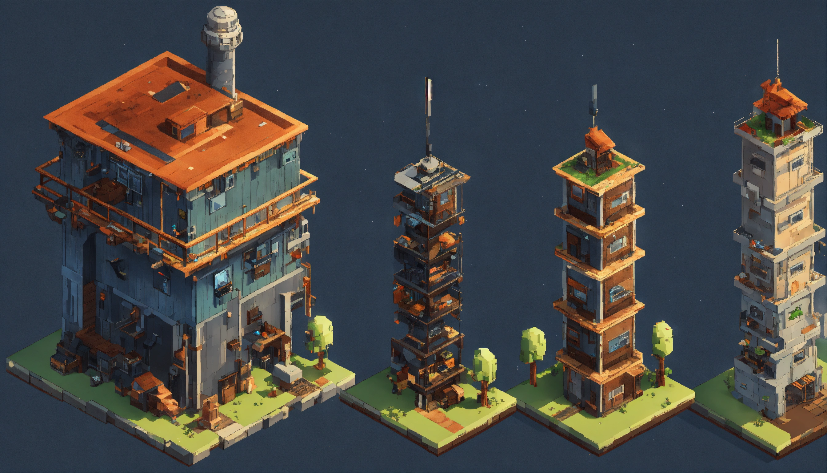 Lexica - Simple clean blocky 2d isometric pixel concept sprites of an ...