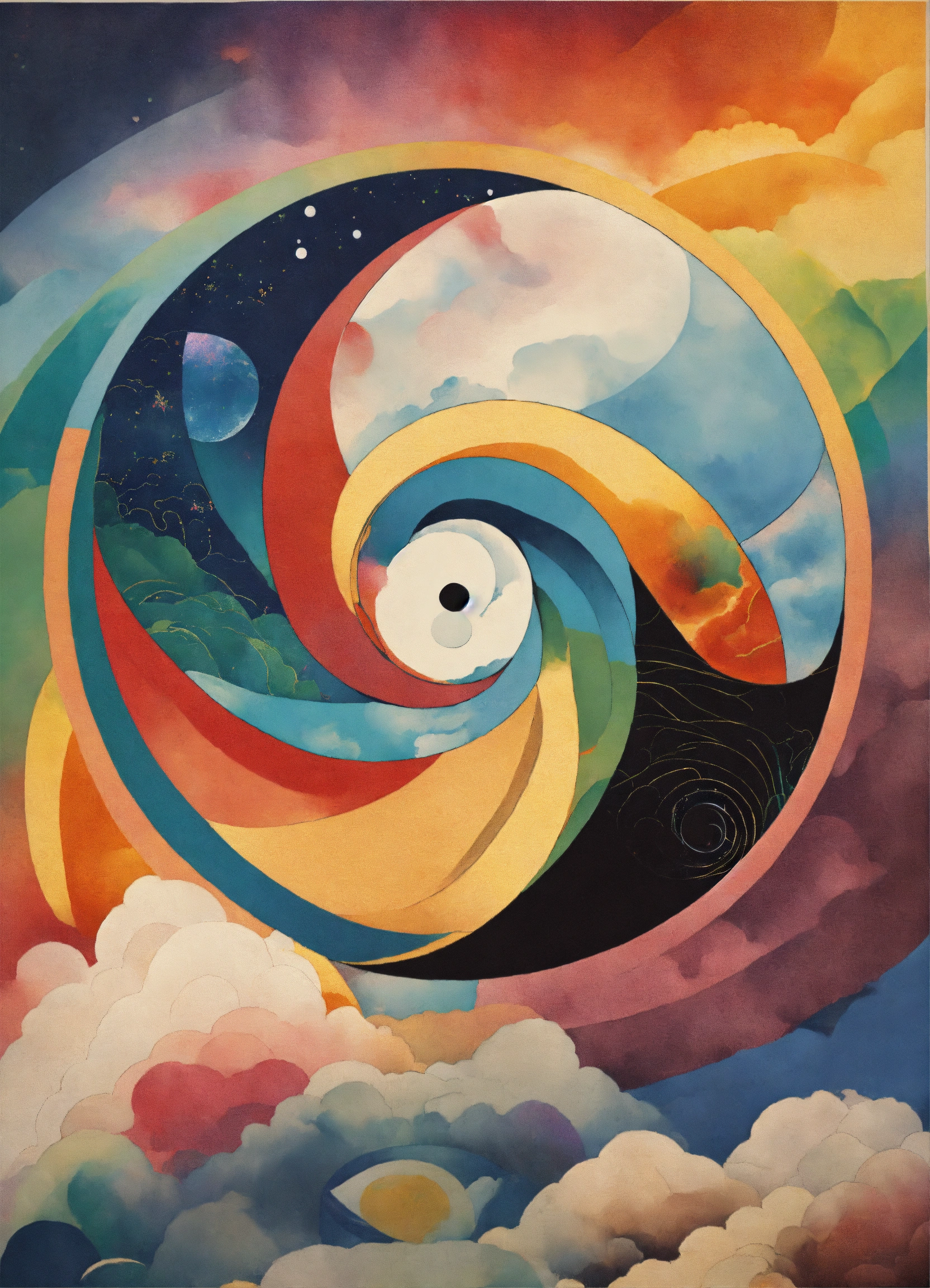 Lexica - Japanese vintage poster, ying yang head merging into another ...