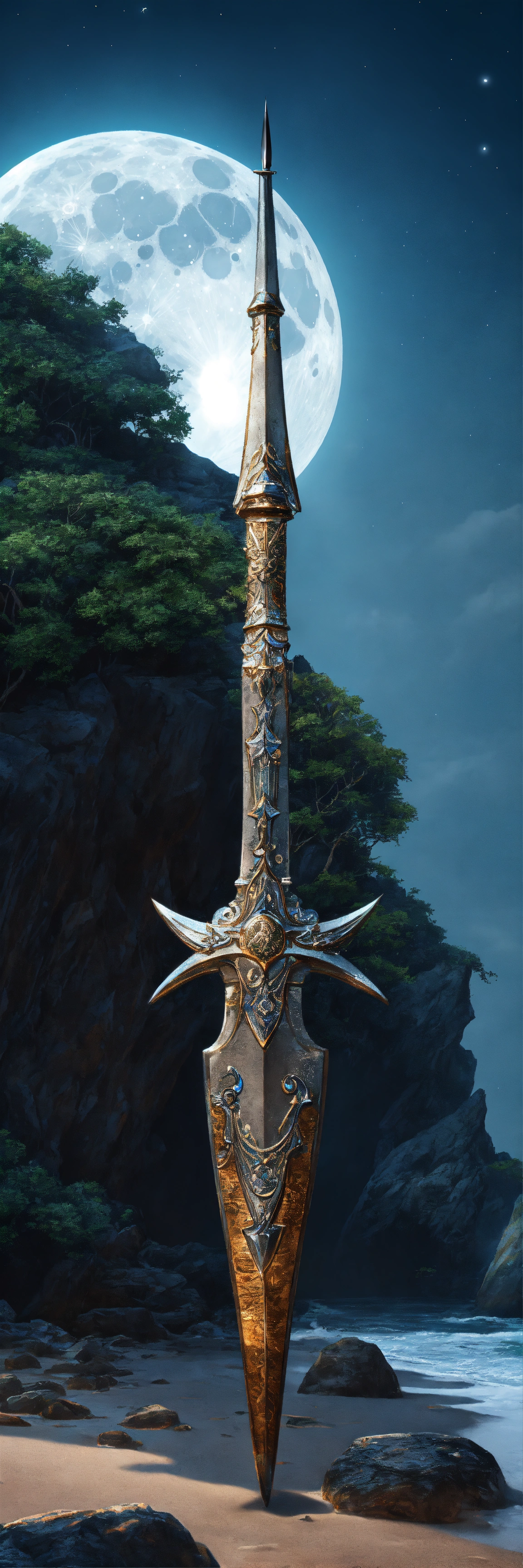 Lexica - 8k, picture of a very long harpoon with a spearhead made of ...