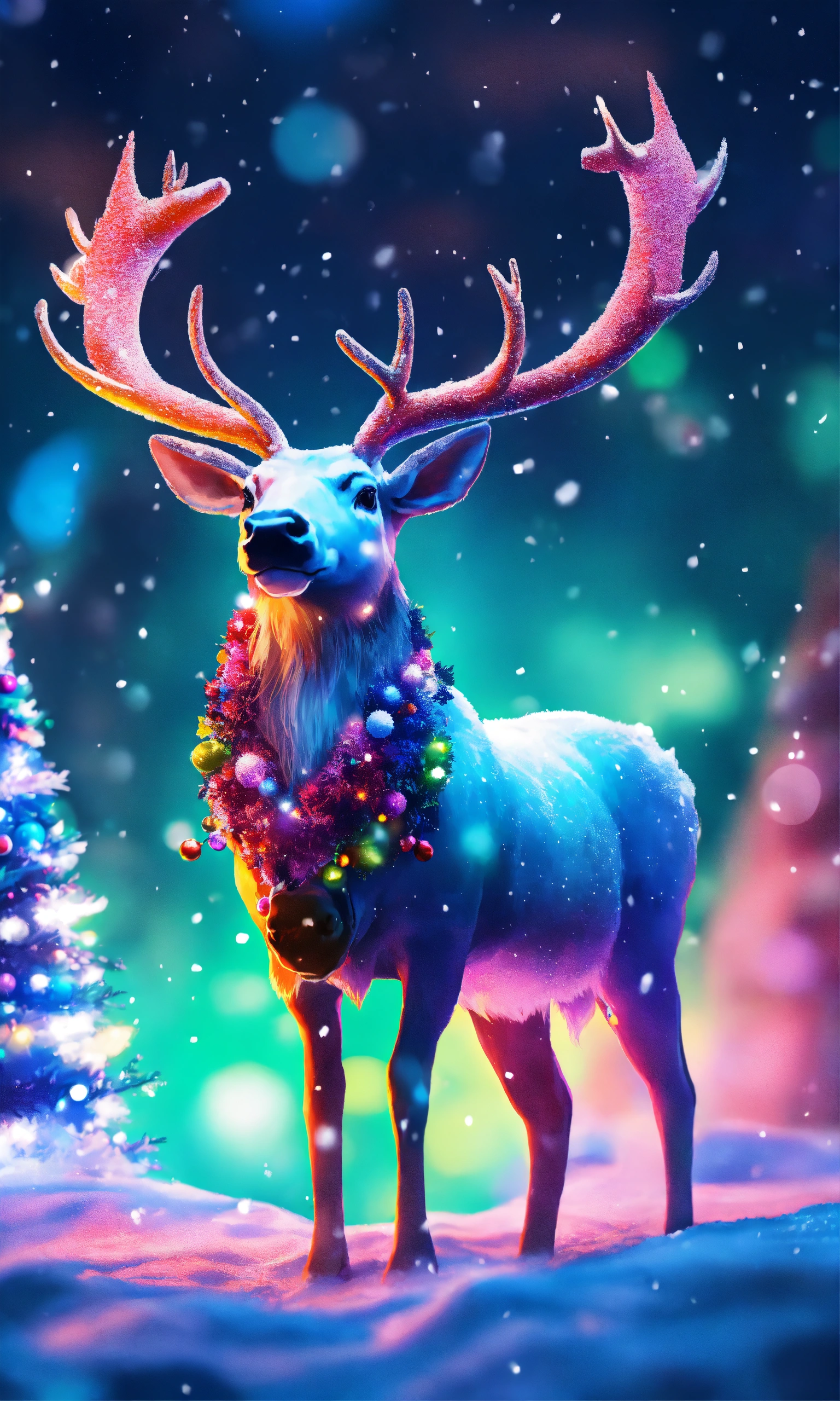 Lexica - Reindeer colorful cool 8k snowfall christmas