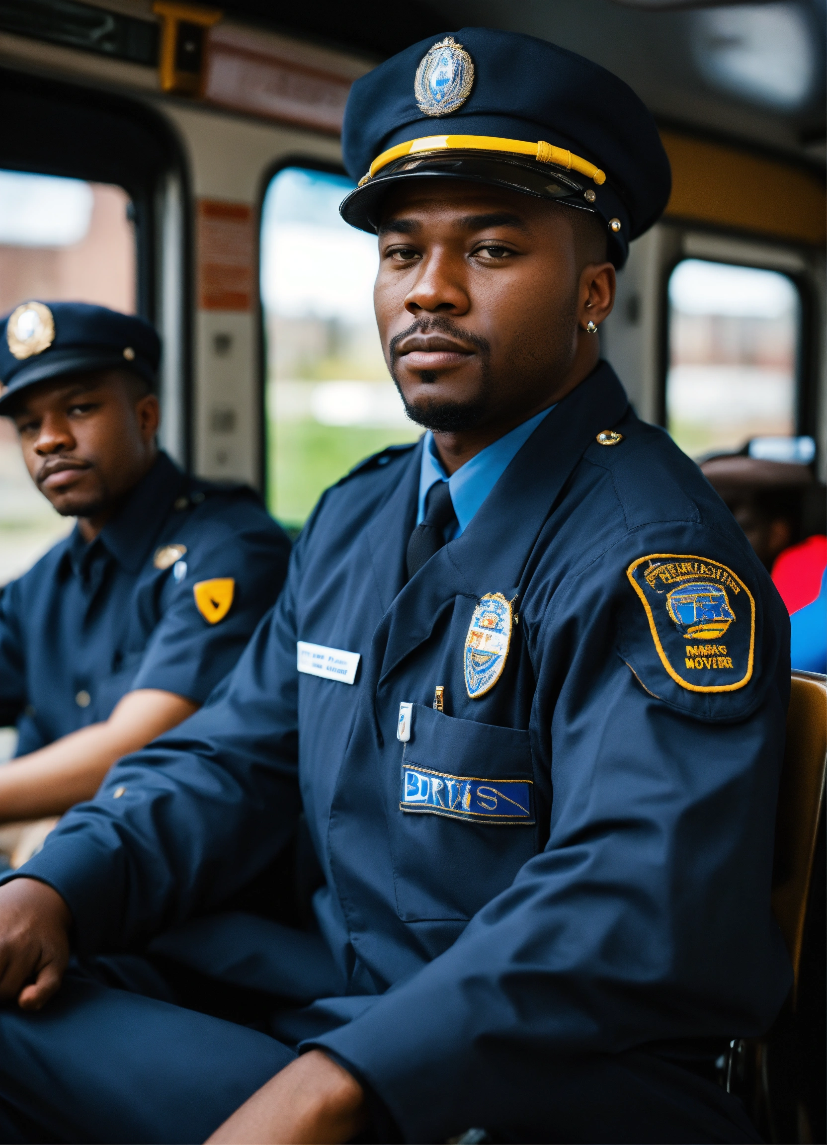 Lexica - A series of photos of black black men in bus driver uniform
