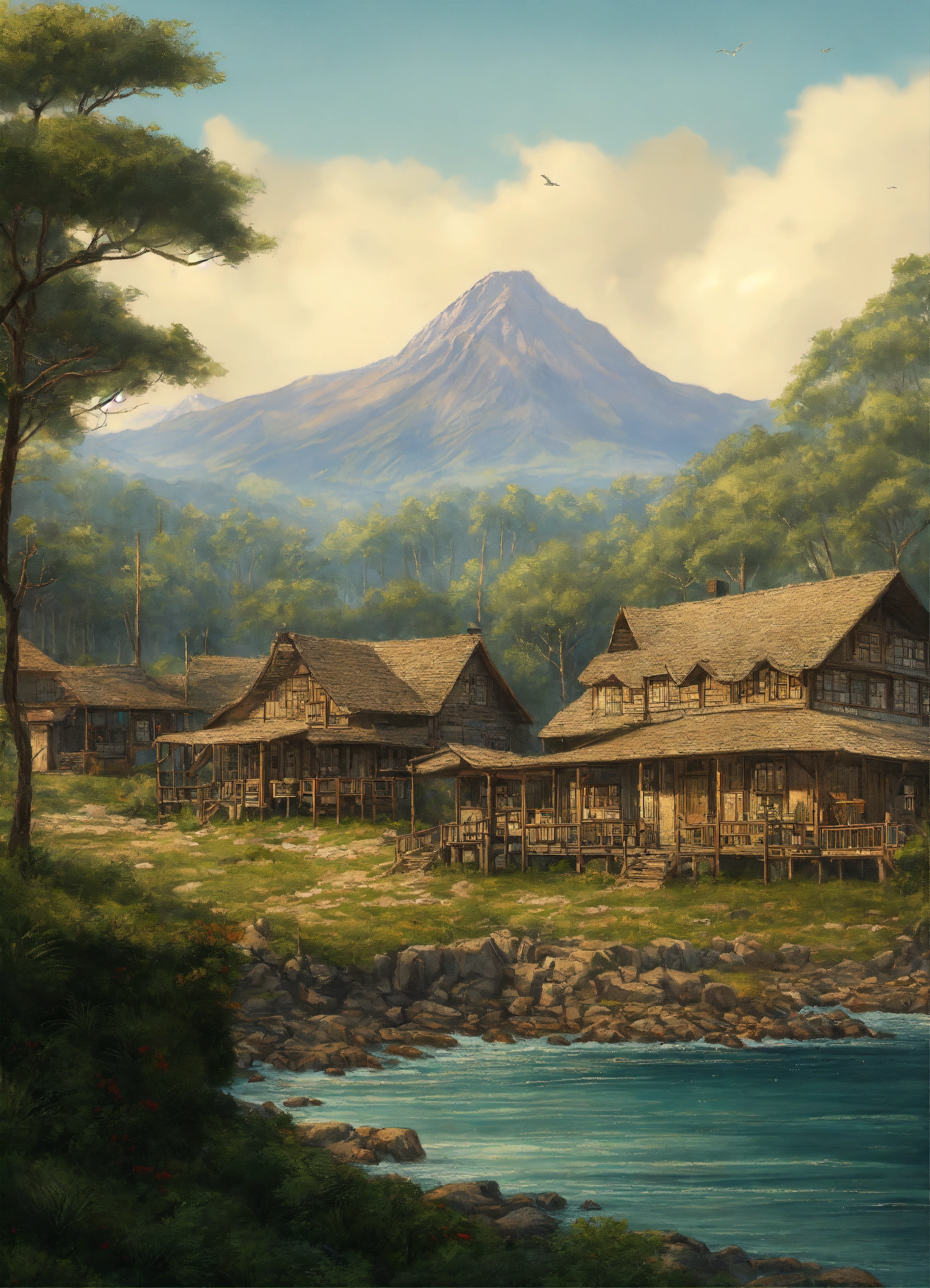 Lexica - Coastal Colonial frontier hamlet surrounded by palissade, pine ...