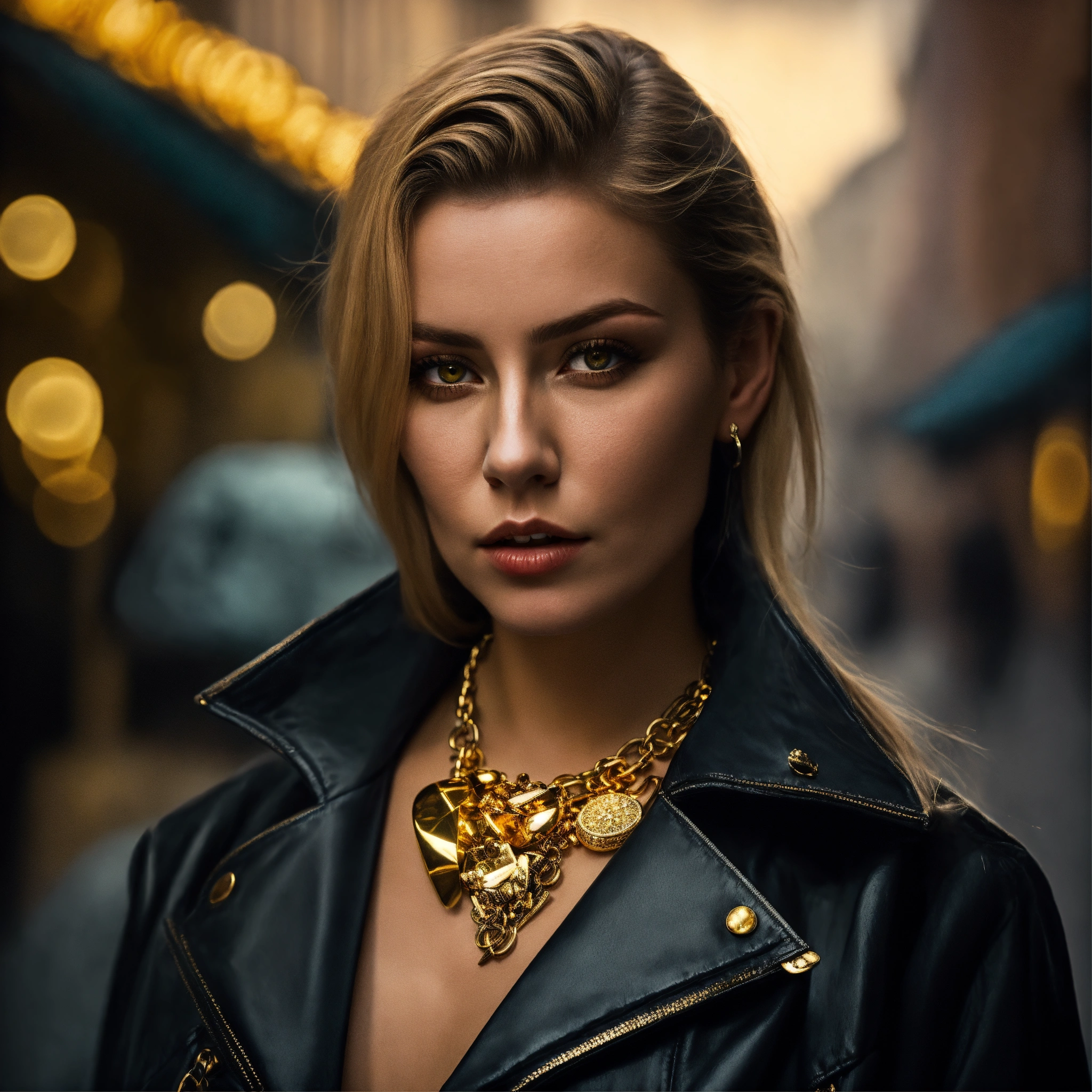 Lexica - Mafia boss lady mit einer lederjacke und einer Goldkette, mit ...