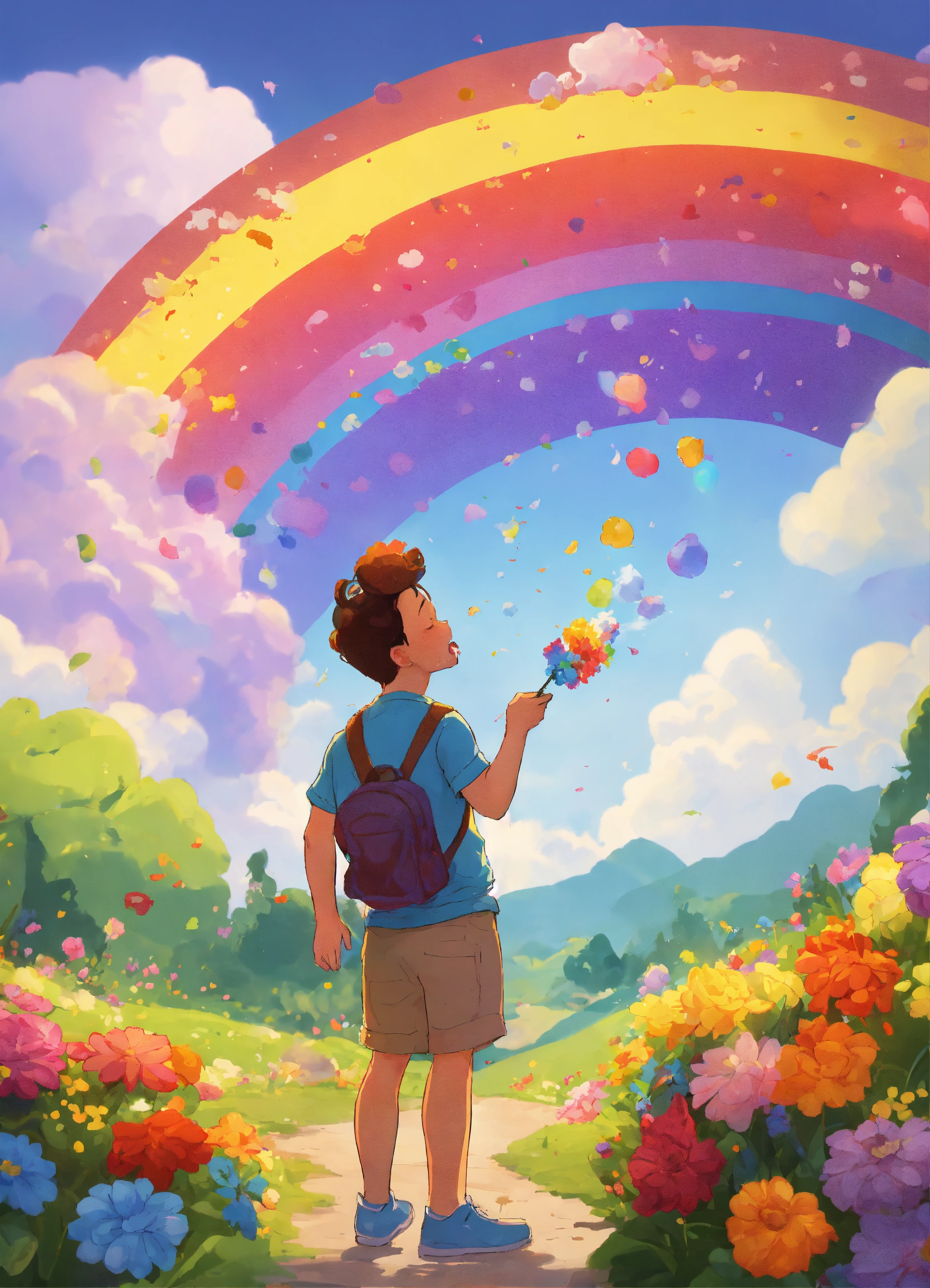 Lexica - Create a cloud cartoon person, barfing a rainbow with rainbow ...