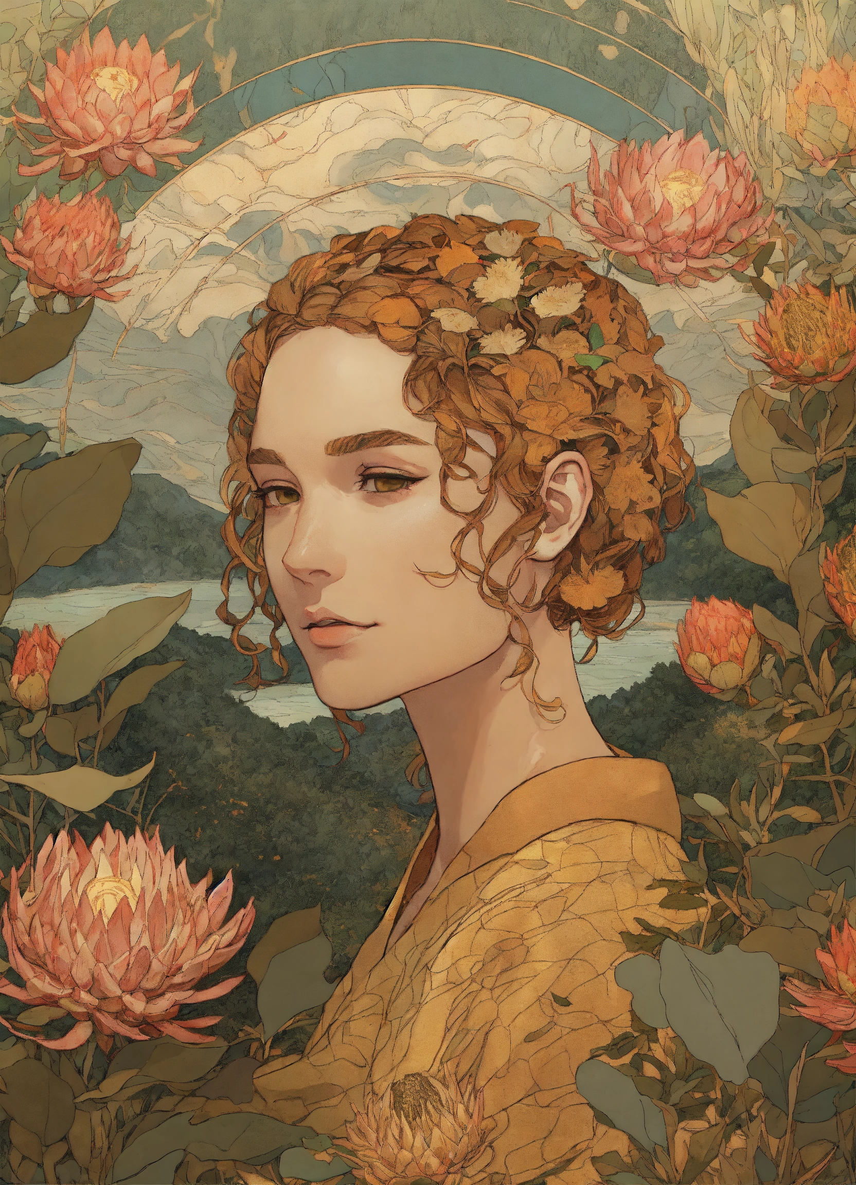 Lexica - A modern illustration. Heavy detail. a portrait of Protea ...
