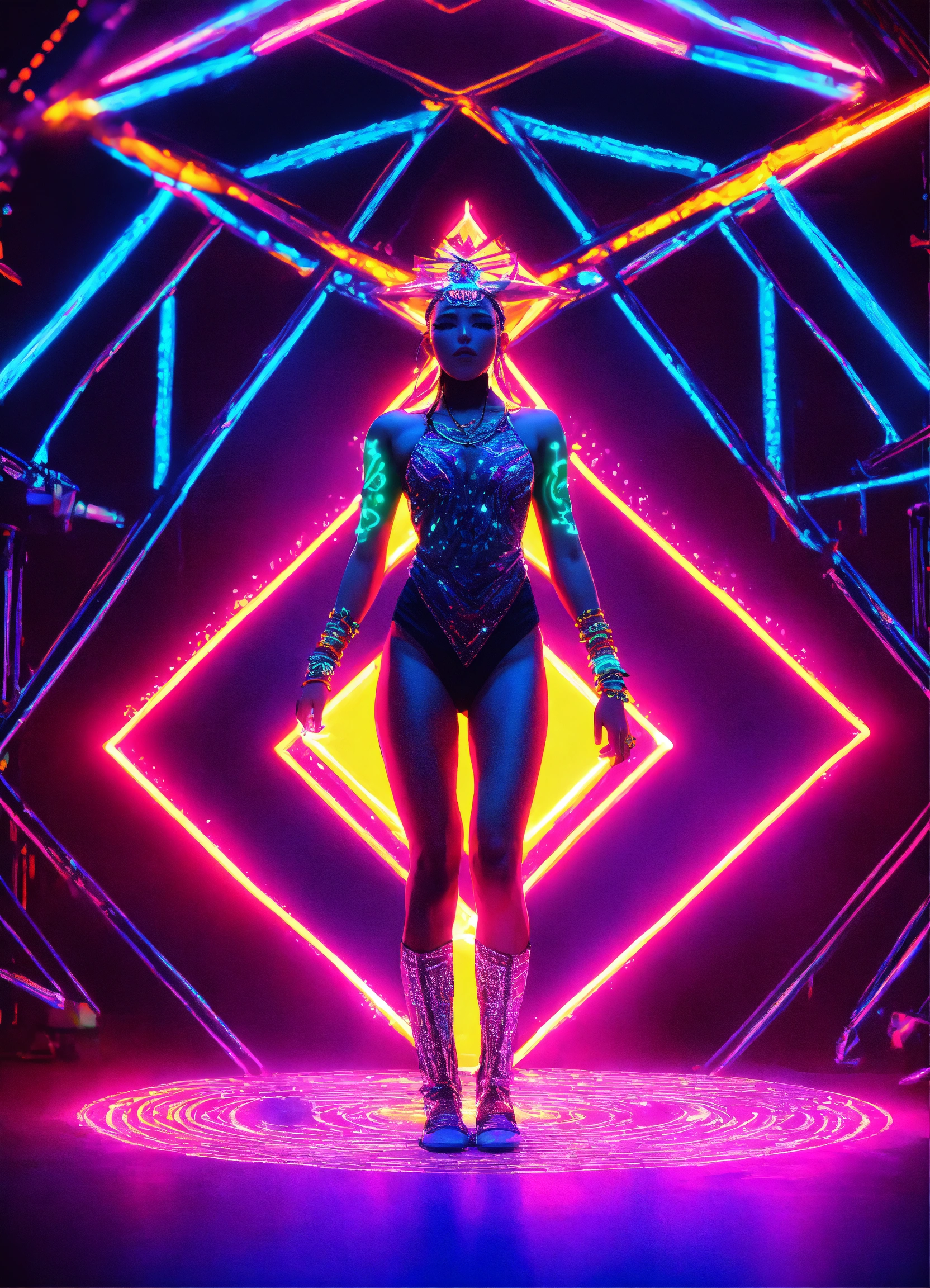 Lexica - Digital Shaman Dancer dancing in diamond and shimmer black ...