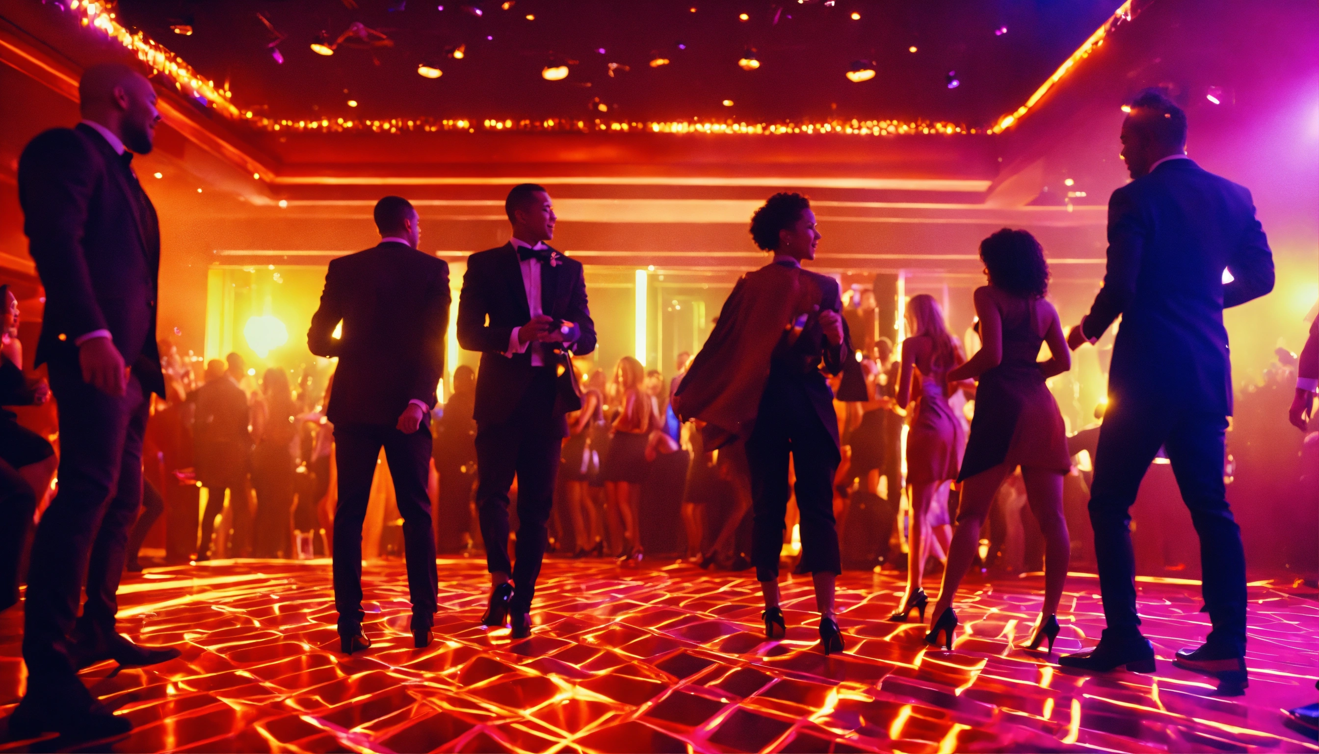 Lexica - A wide shot of mixed raced people partying upscale attire ...