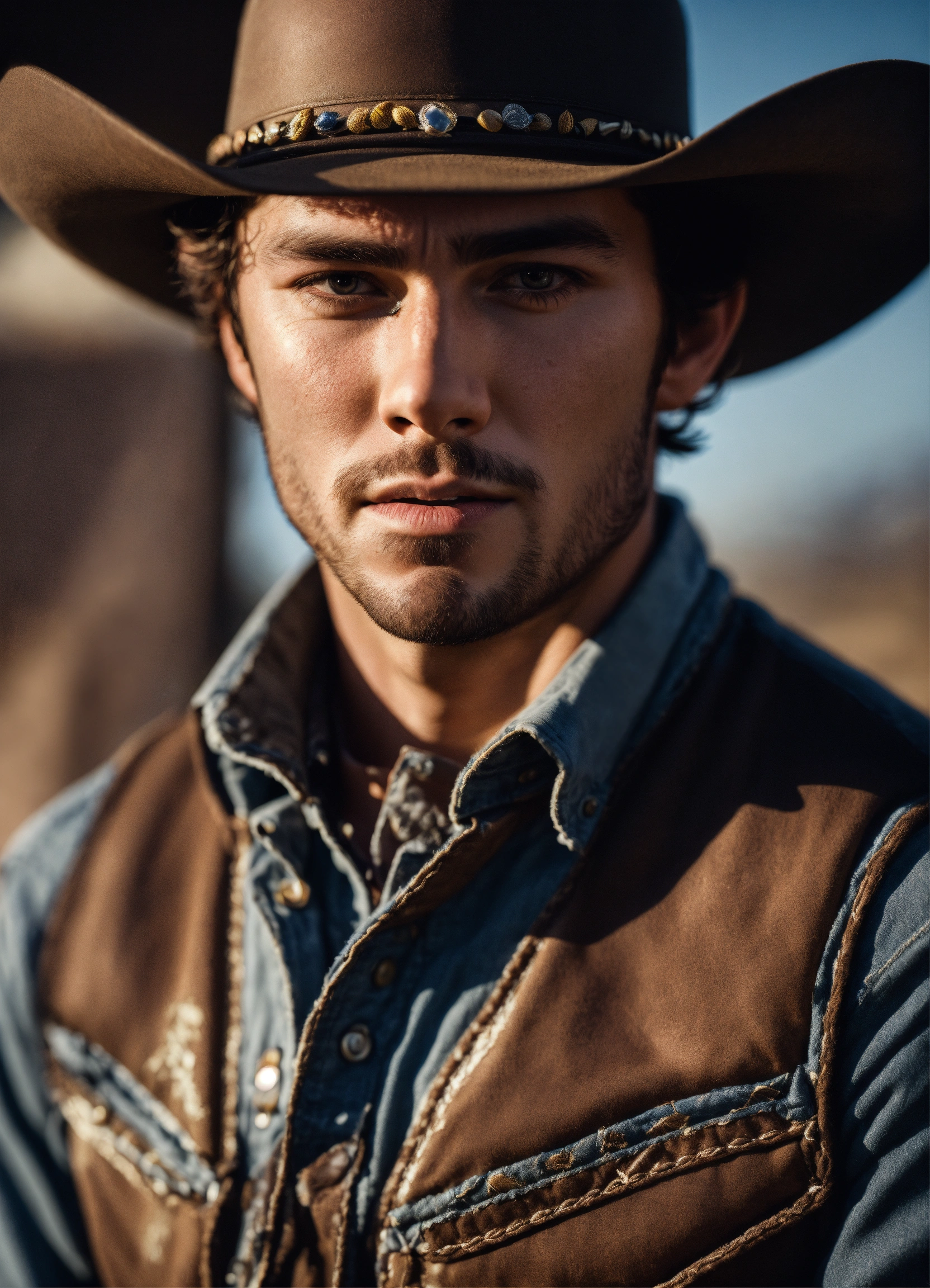 Lexica - Photorealistic, handsome young cowboy, extreme closeup ...