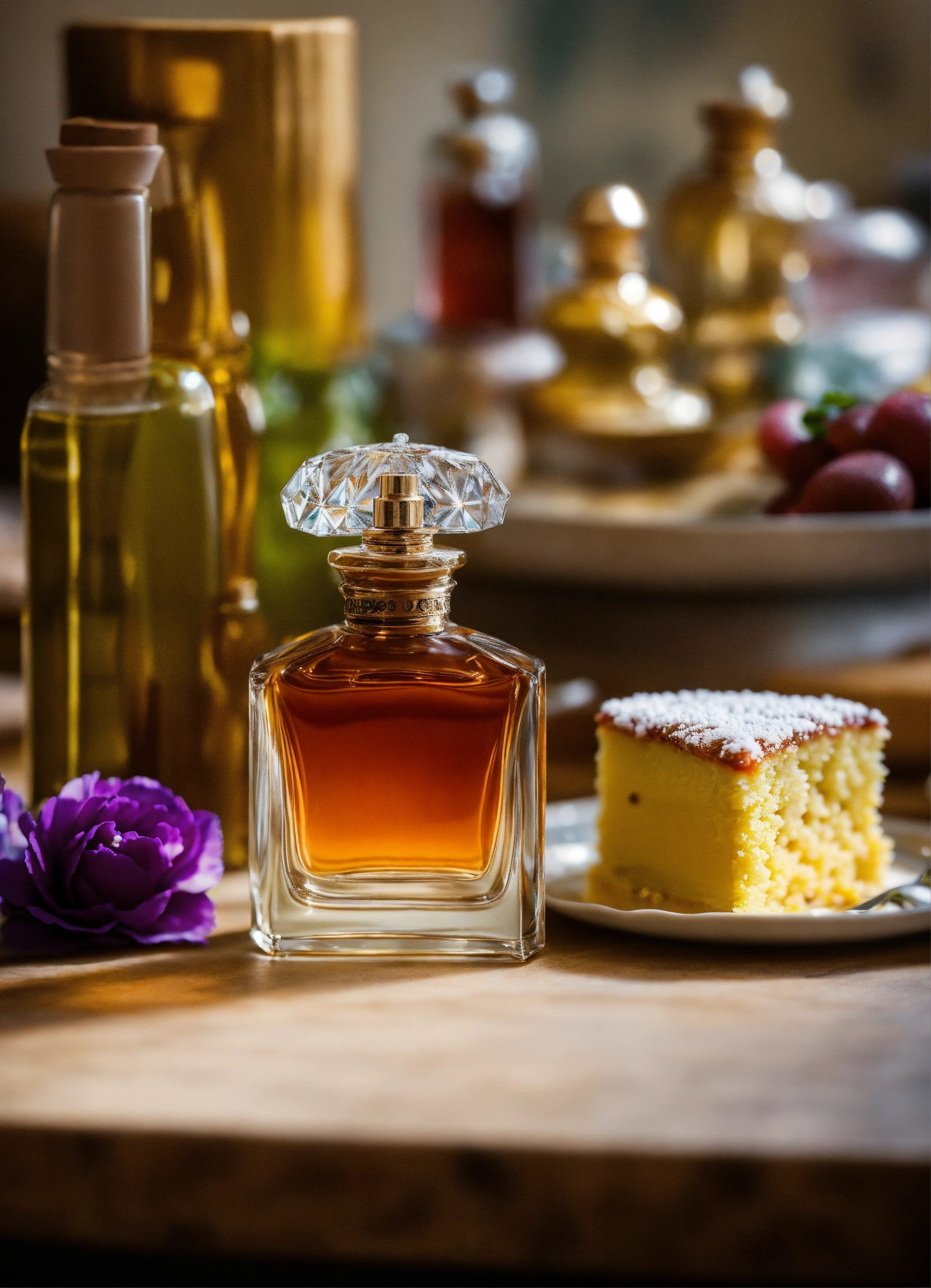 Lexica - Full length view, a table full of perfume bottle, kitchen with ...