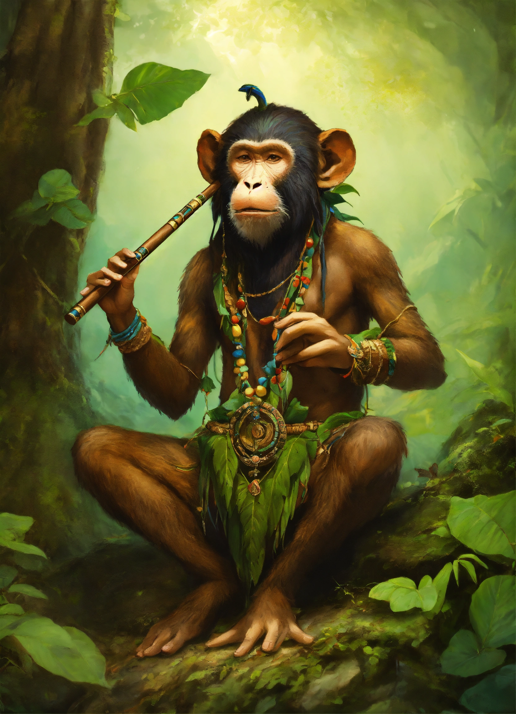 Lexica - A male mandrake shaman, monkey, animal, playing a flute ...