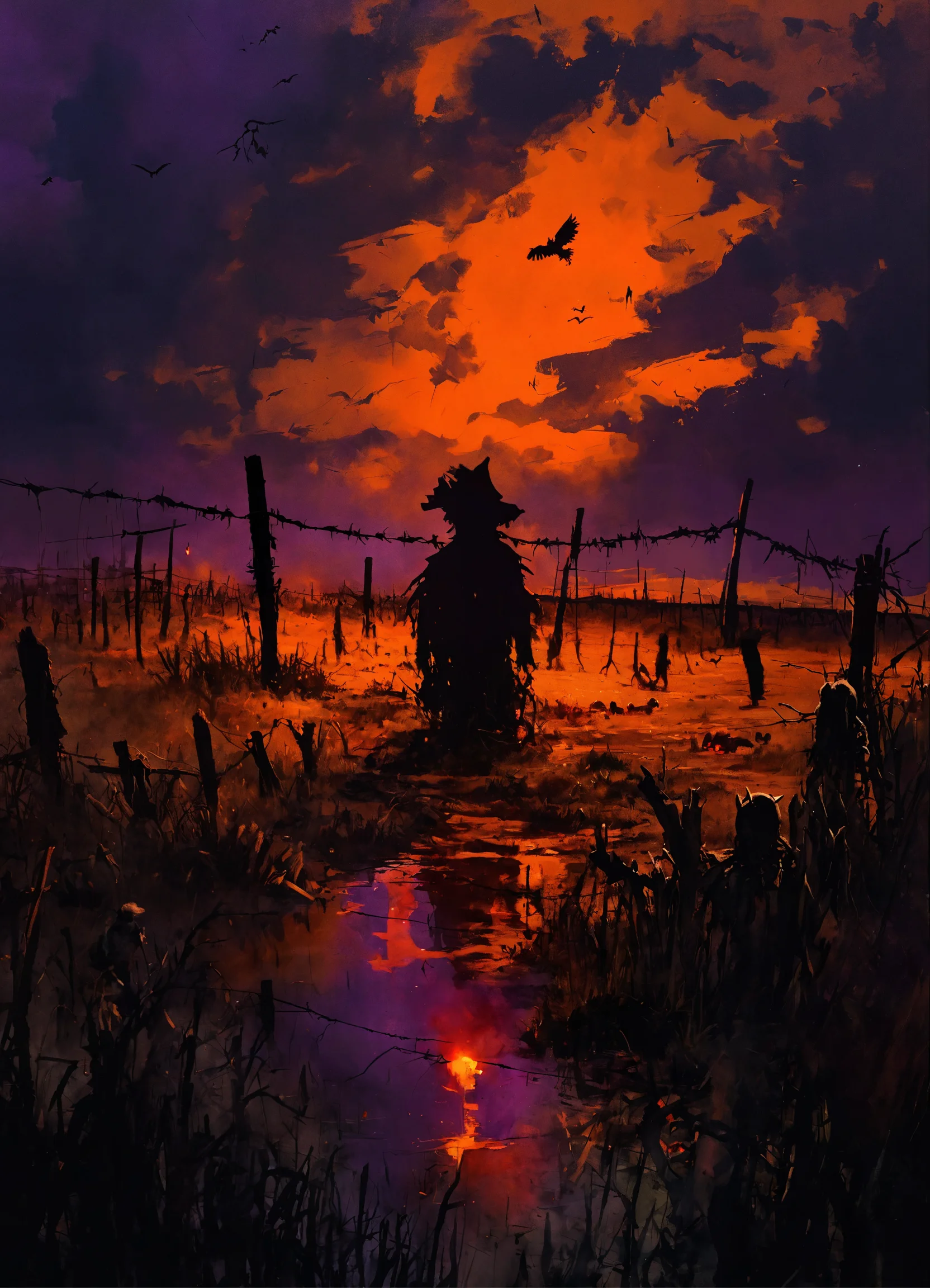 Lexica - A field at night with fires , far away, recognizable only by ...