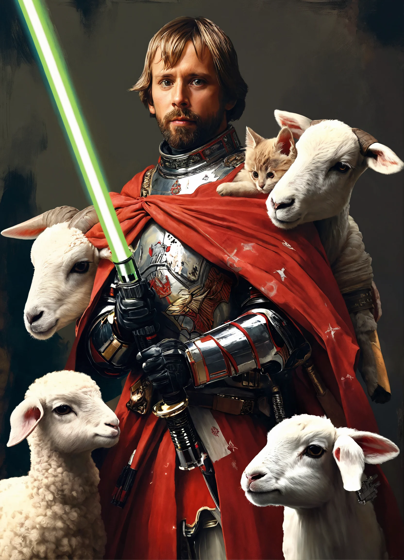 Lexica - Painting of a a polish winged hussar holding a lamb and a ...