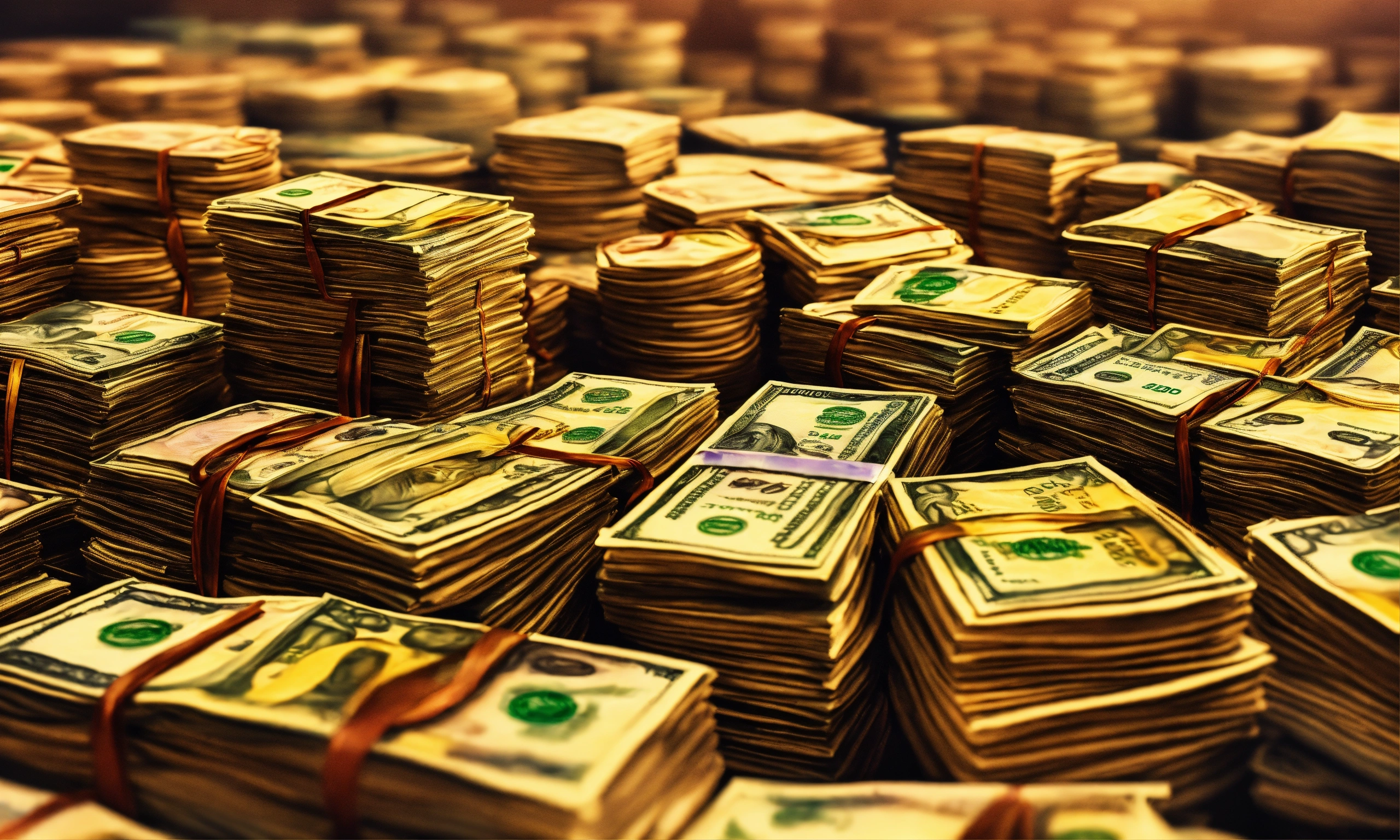 Lexica - A hand drawn painting of many stacks of money on a big table ...