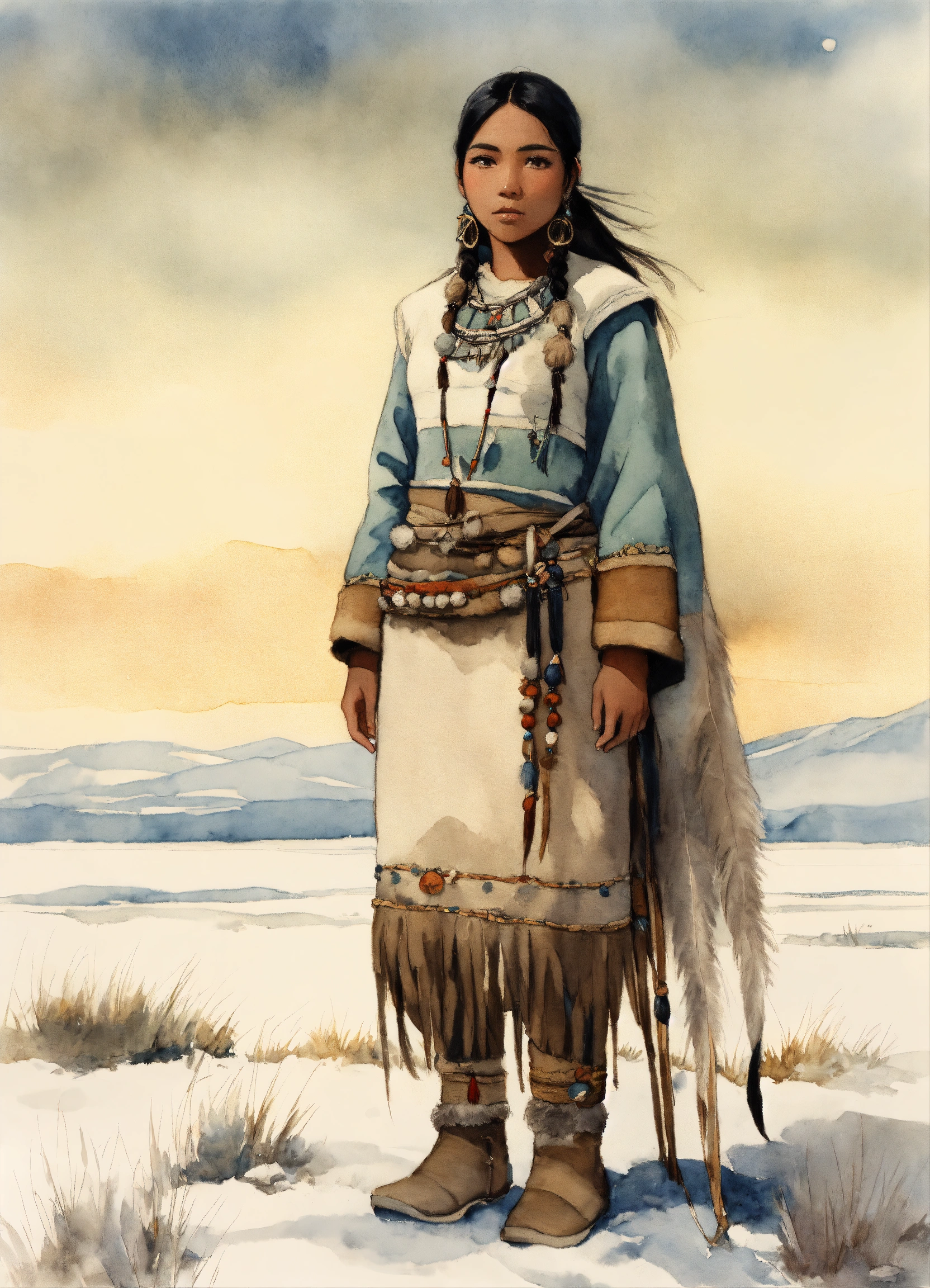 Lexica - Full body Illustration of an inuit woman, young, 18 years old ...