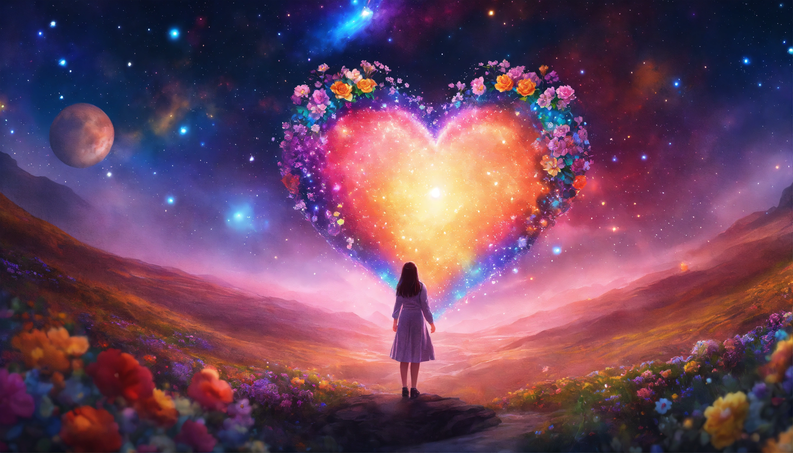 Lexica - Digital painting of a woman holding a heart, love, heart space ...