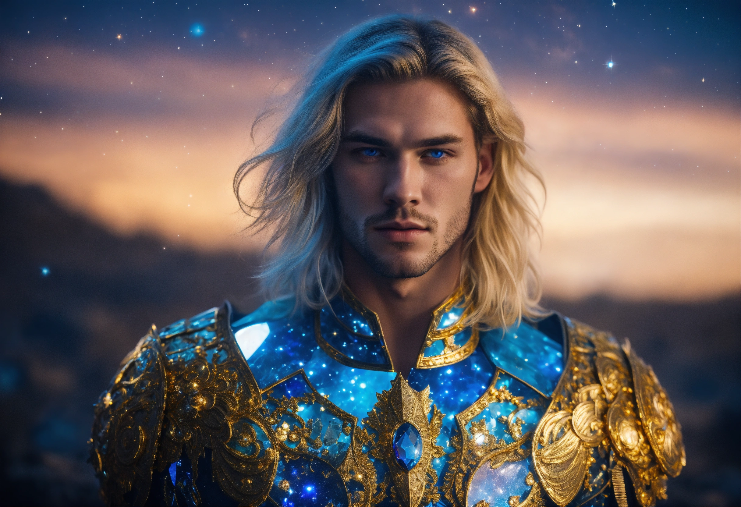 Lexica - Big portrait cosmic Male, Blond, blue eyes, in a galactic ...