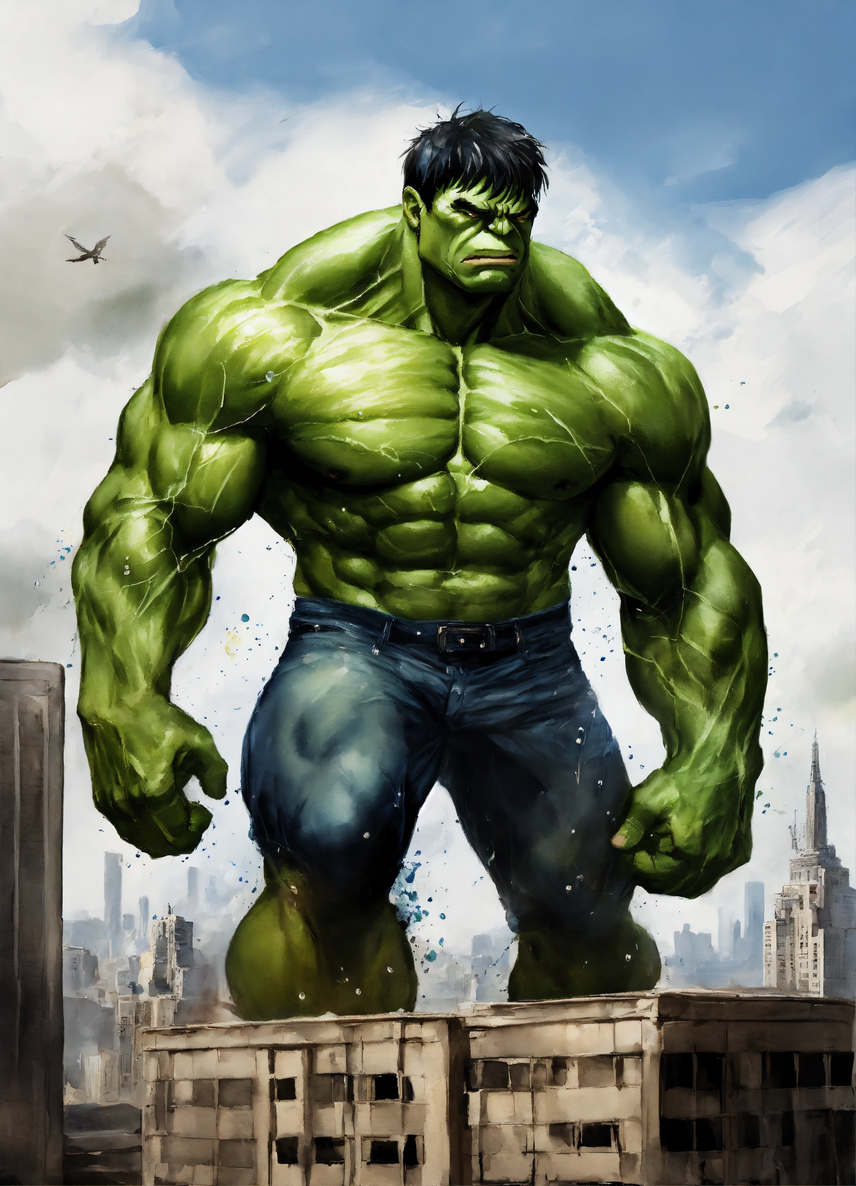 Lexica - A realistic hulk with on tower with water color theme